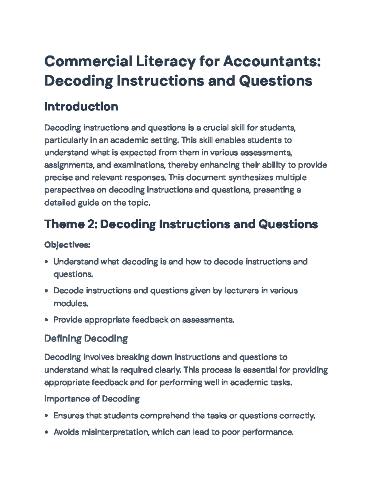 Decoding Instructions and Questions: A Guide for Students in CBA 101 ...