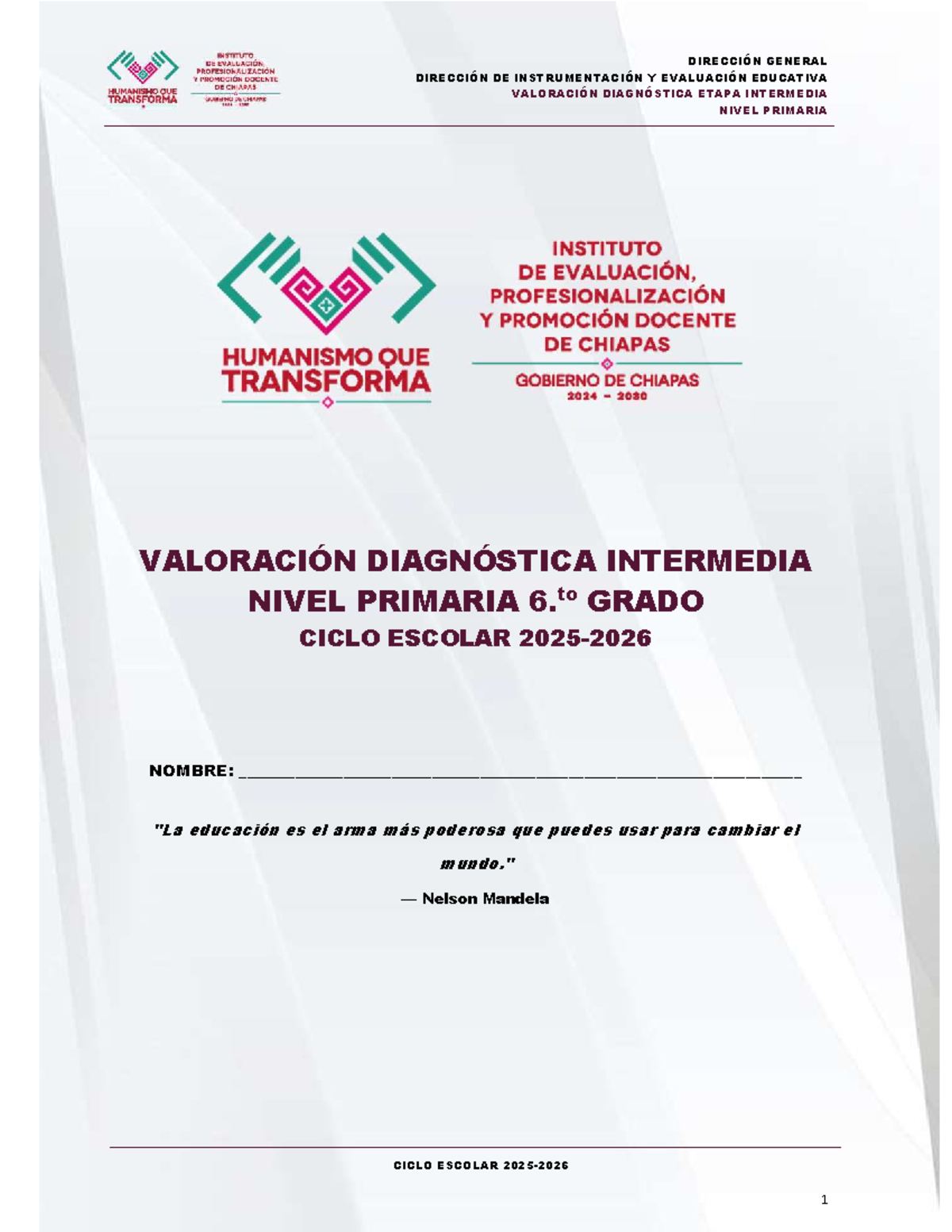 Valoración Diagnóstica Intermedia 6to Grado - Ciclo Escolar 2023 - Studocu