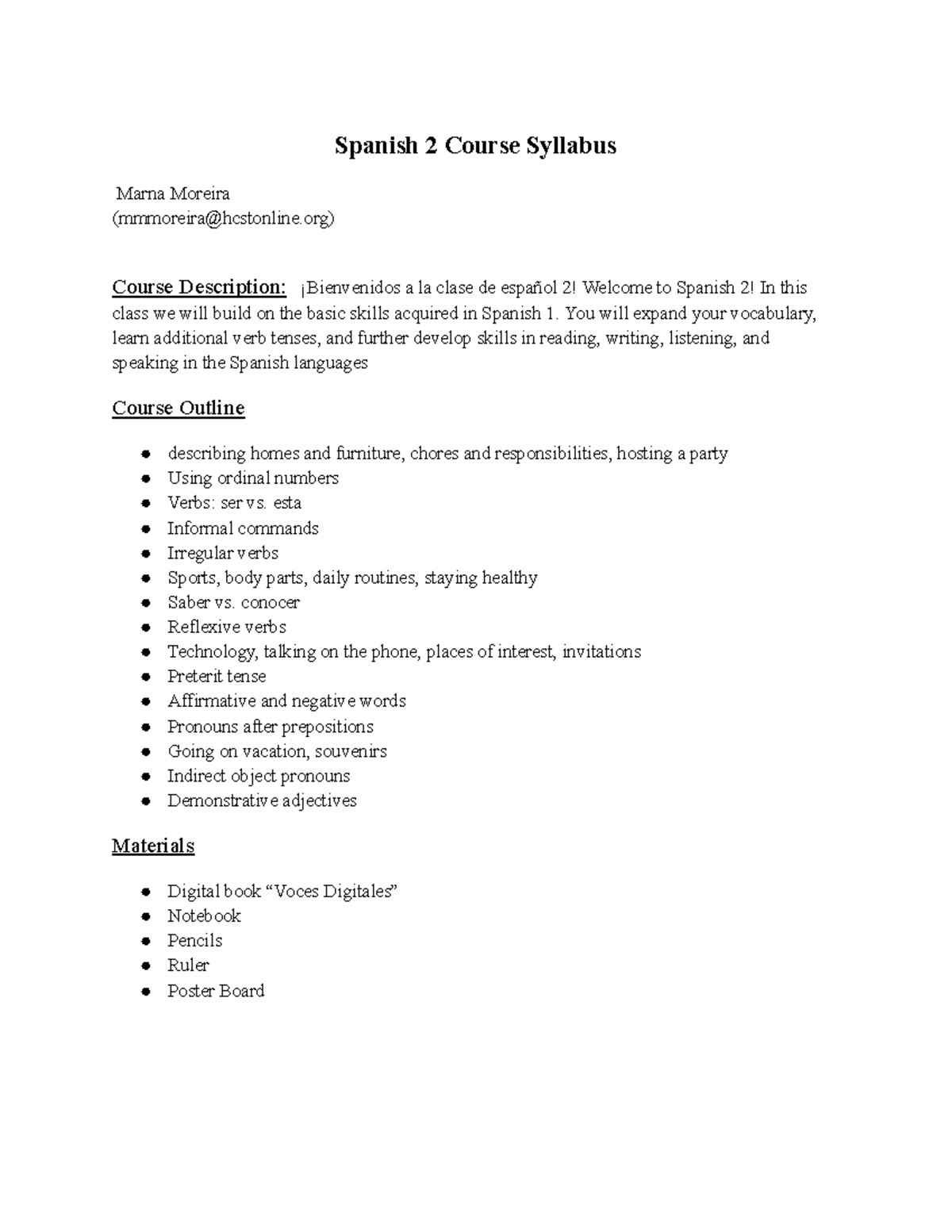 Spanish II Syllabus (Course Code: SPAN 102) - Marna Moreira - Studocu