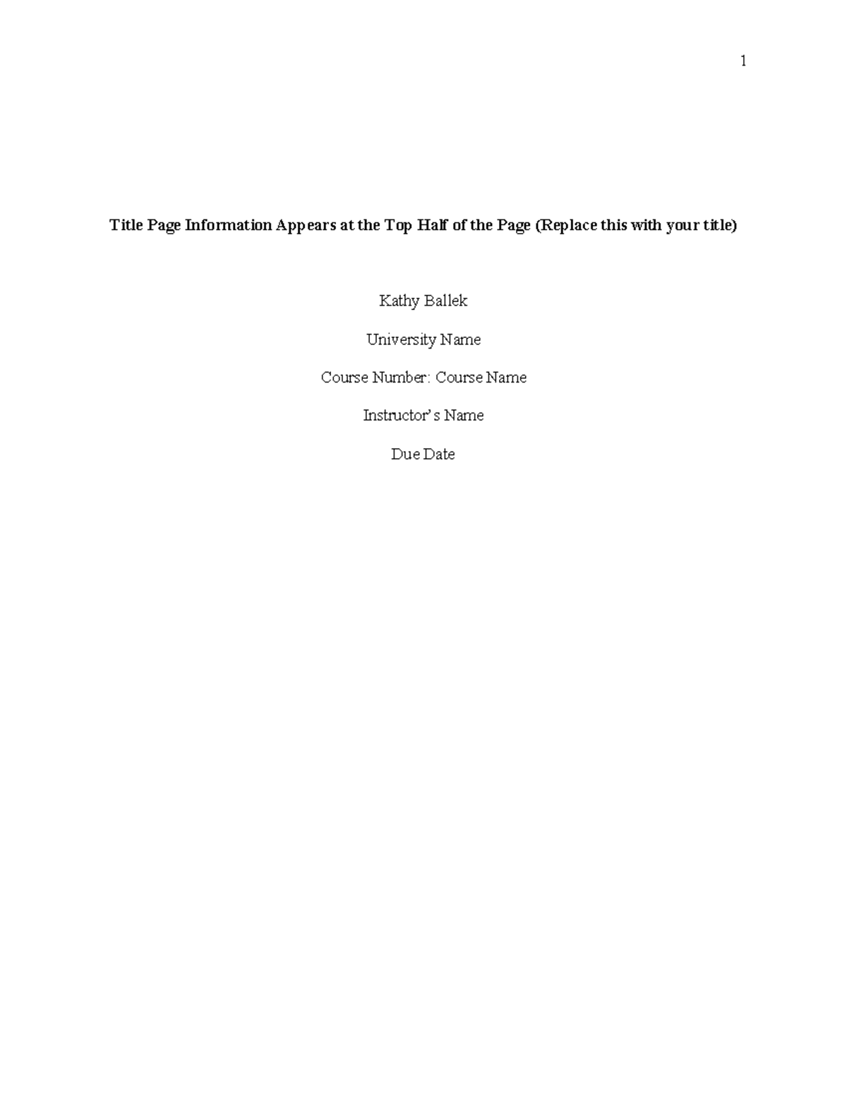 Sample Assignment - Title Page Information Appears at the Top Half of ...