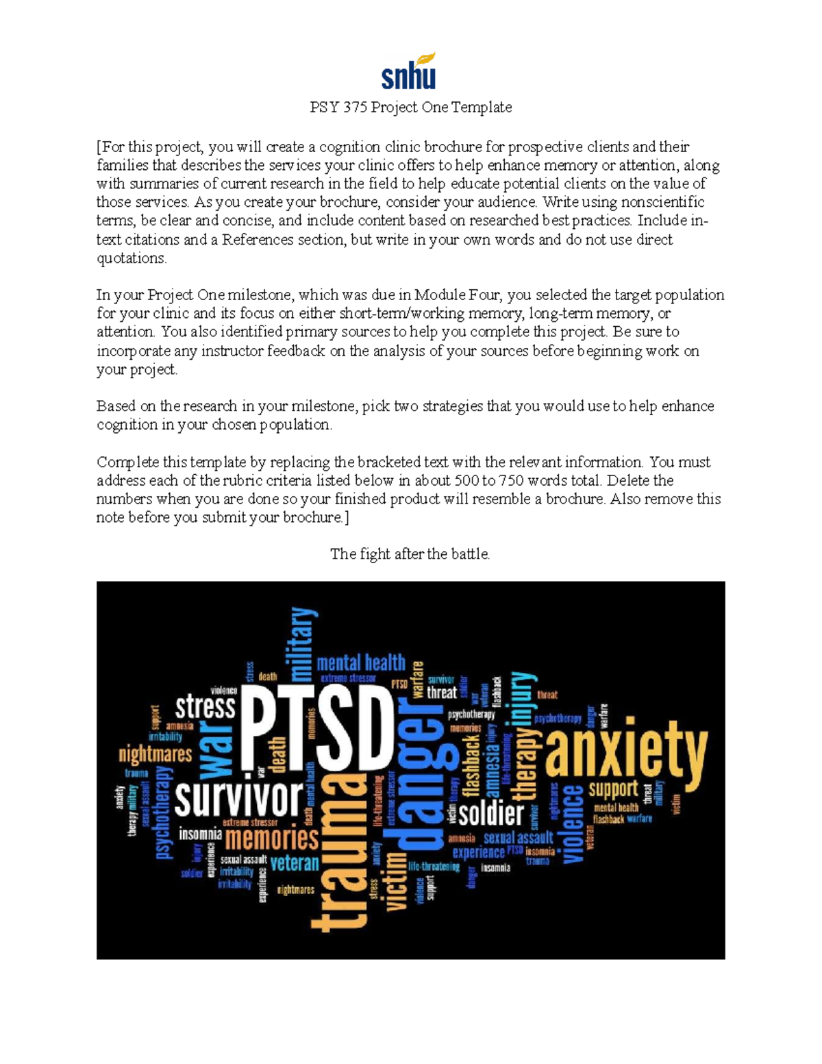 PSY 375 Project One: Cognition Clinic Brochure for PTSD Treatment - Studocu