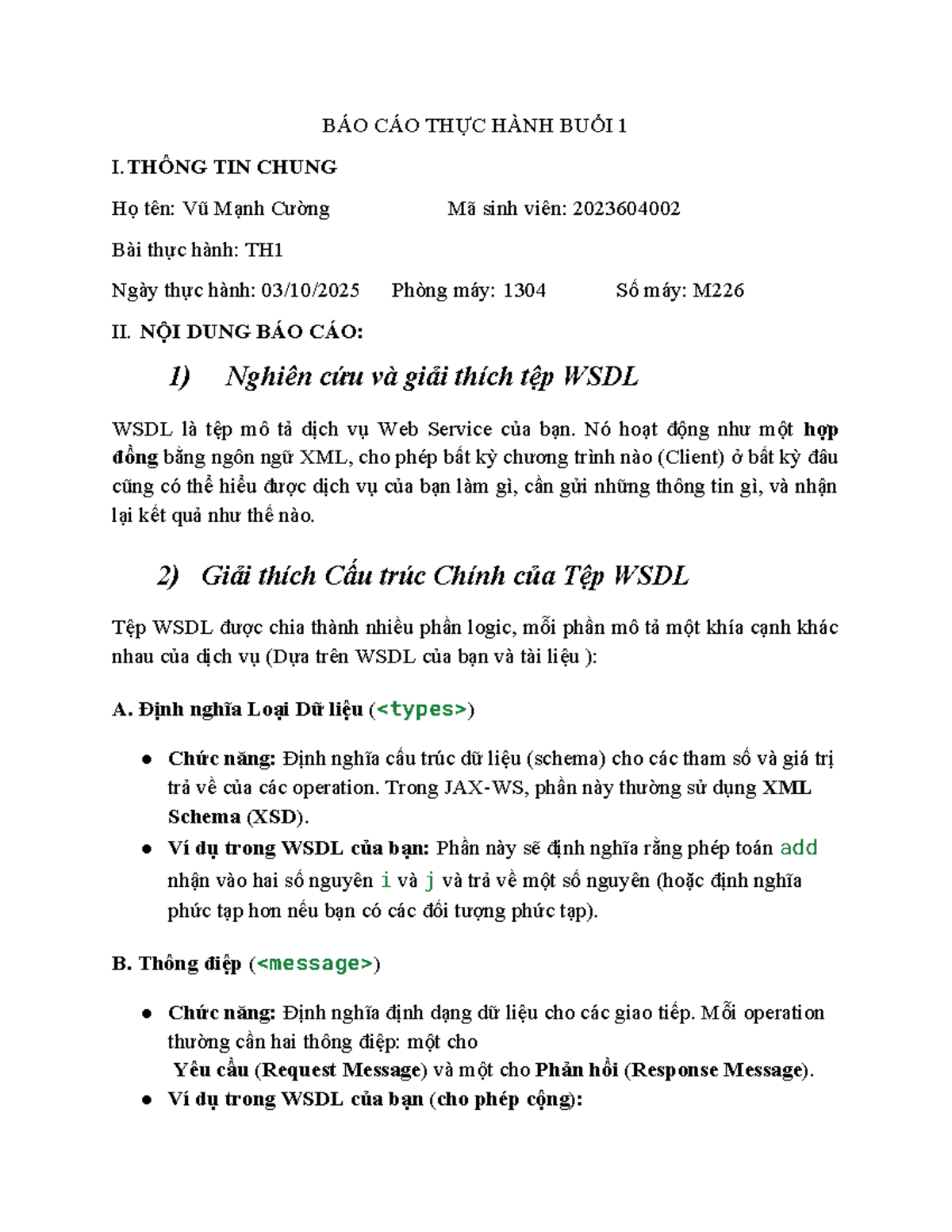 BÁO CÁO THỰC HÀNH BUỔI 1: WSDL VÀ CẤU TRÚC DỊCH VỤ - Studocu