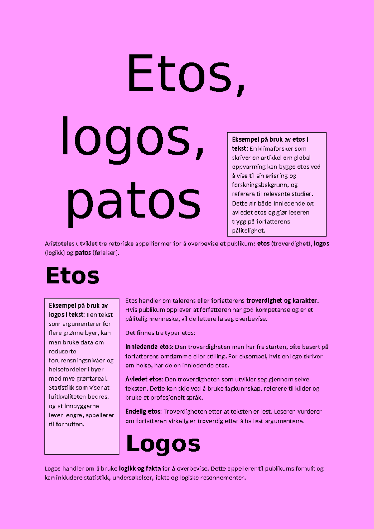 Retoriske Appellformer: Etos, Logos, Patos og Kairos - Notater - Studocu