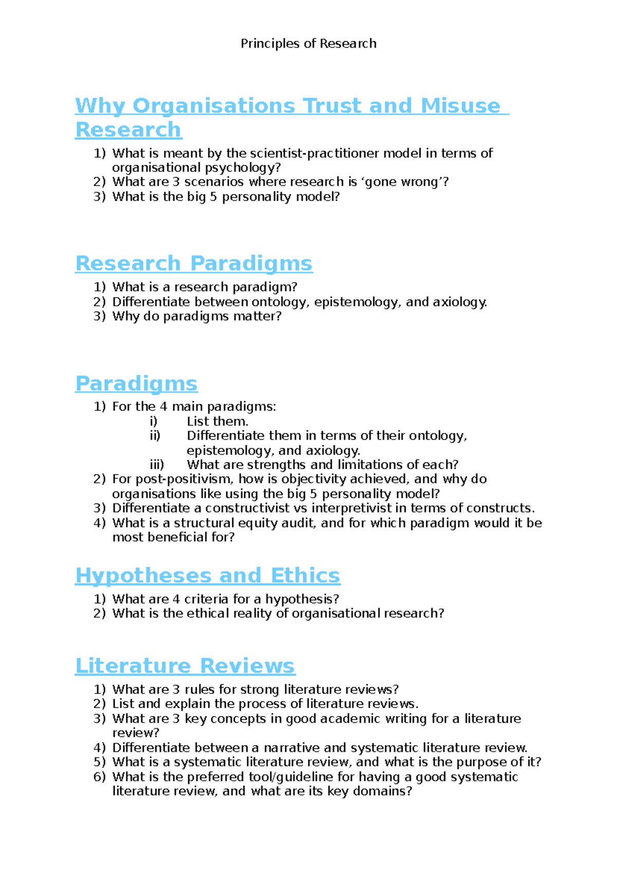 Research Principles & Practice Questions: Org Psychology Insights - Studocu