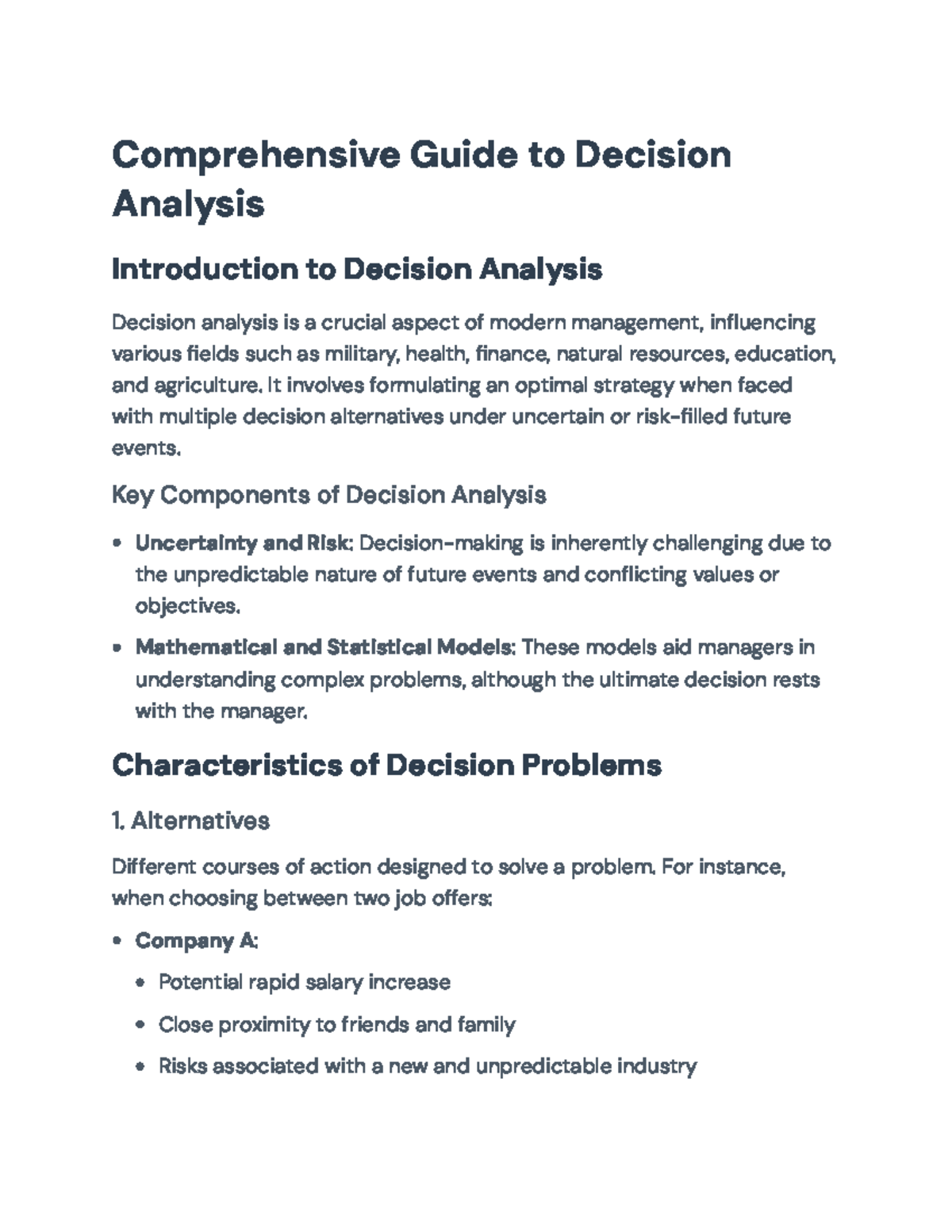Comprehensive Guide to Decision Analysis for Management (MNGR 101 ...