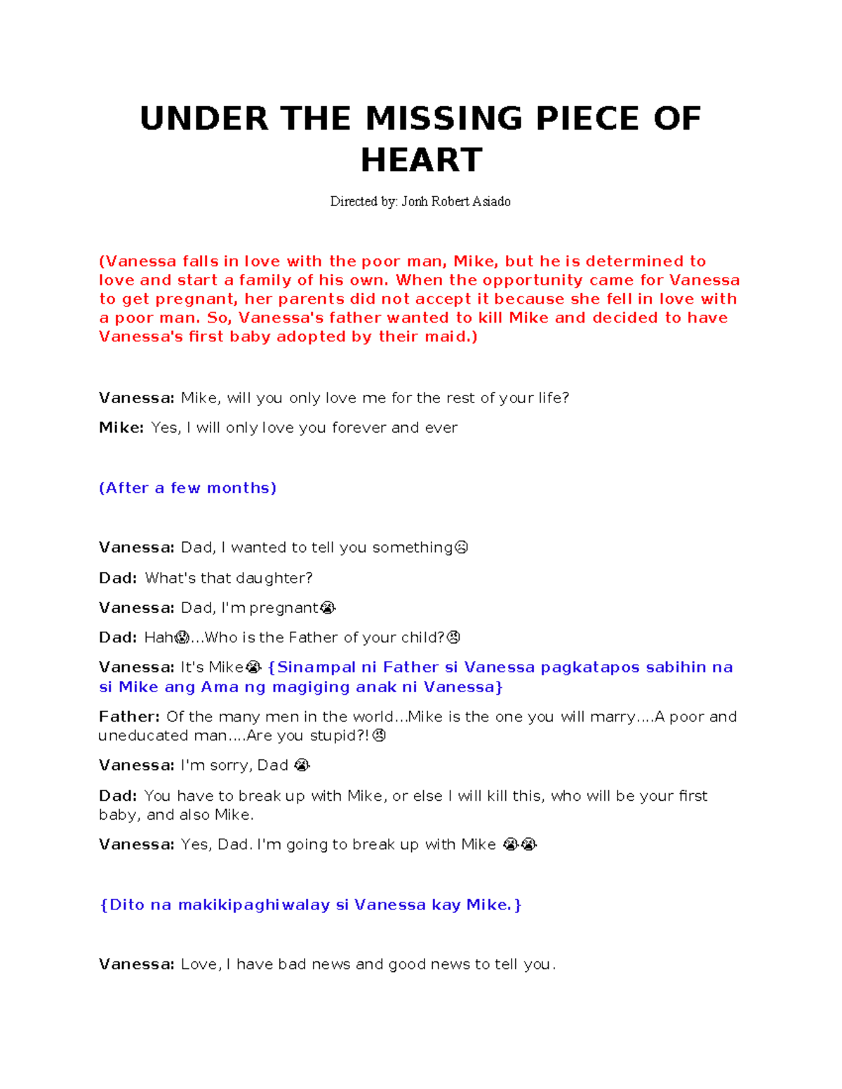 Under the Missing Piece of Heart: A Script Analysis - Studocu