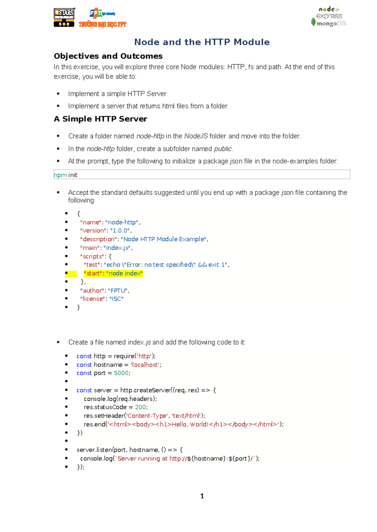 Exercise 3 - NodeJS & HTTP Module Implementation Guide - Studocu