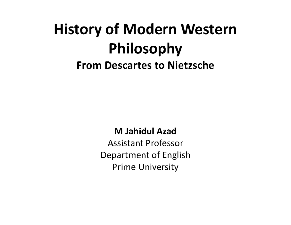 History of Modern Western Philosophy - History of Modern Western ...