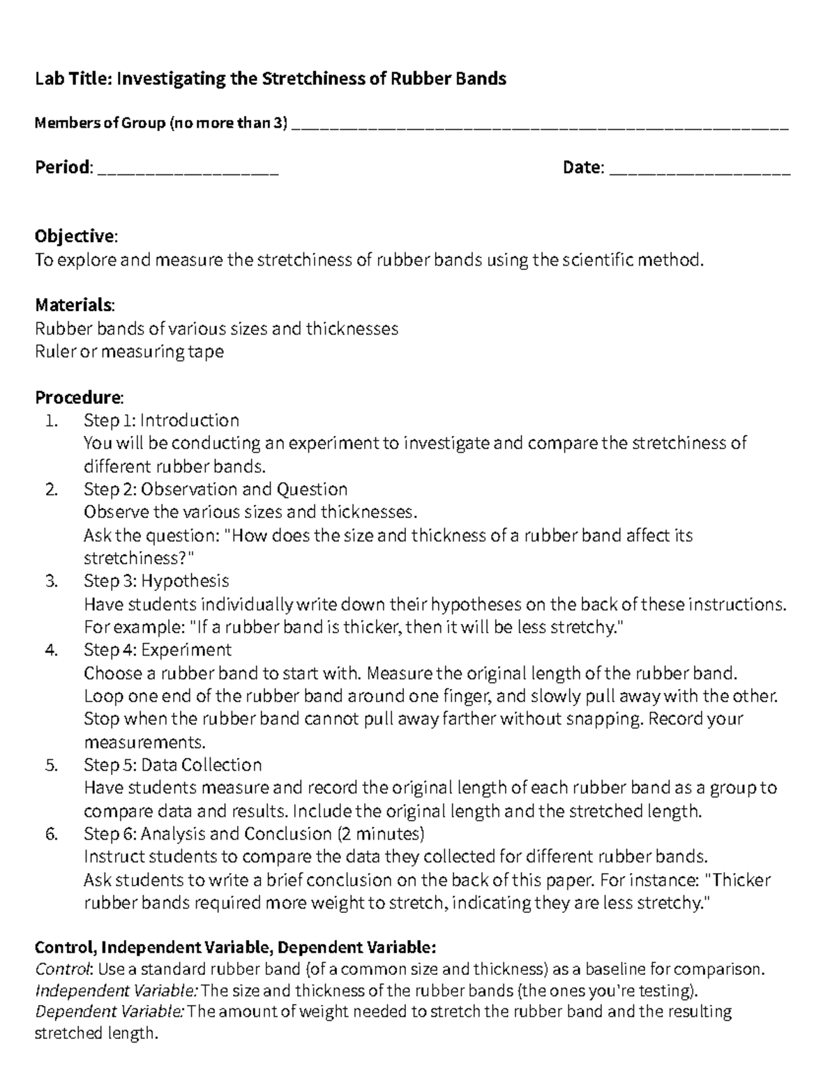 Lab Setup and Experimentation - Rubber Bands Stretchiness Study - Studocu