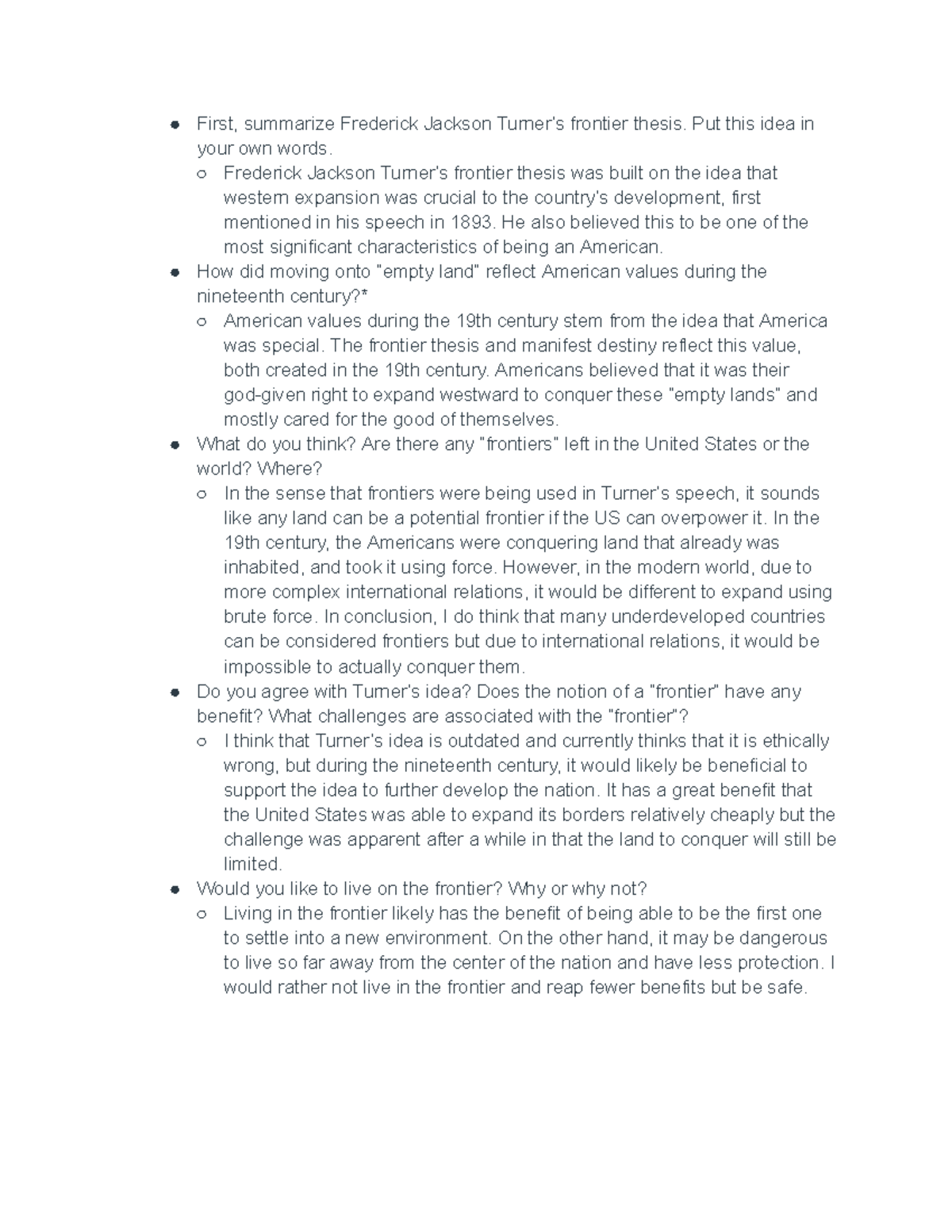 Summarizing Frederick Jackson Turner's Frontier Thesis: A Review - Studocu