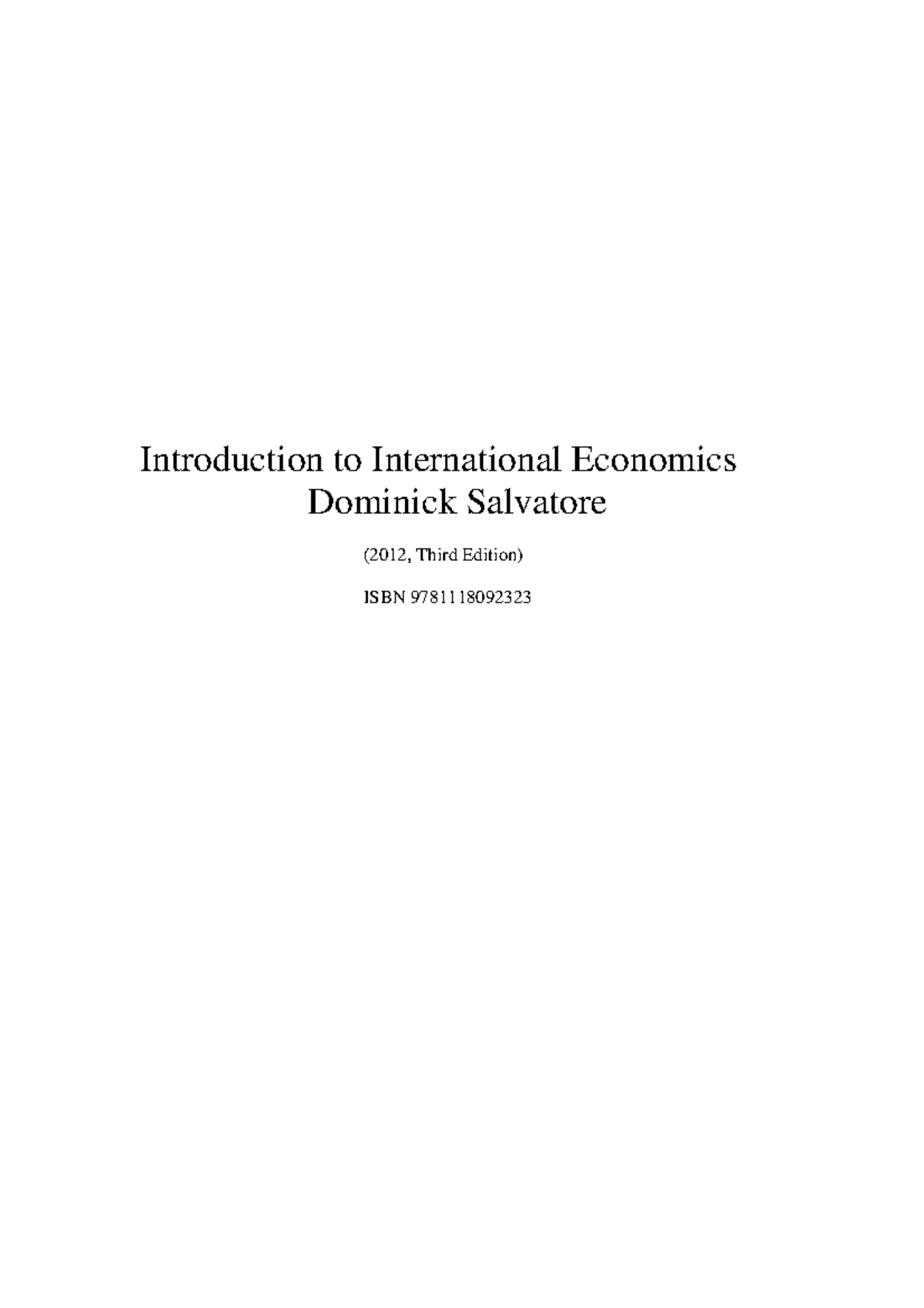 Summary of "Introduction to International Economics" (ECO 101) by ...