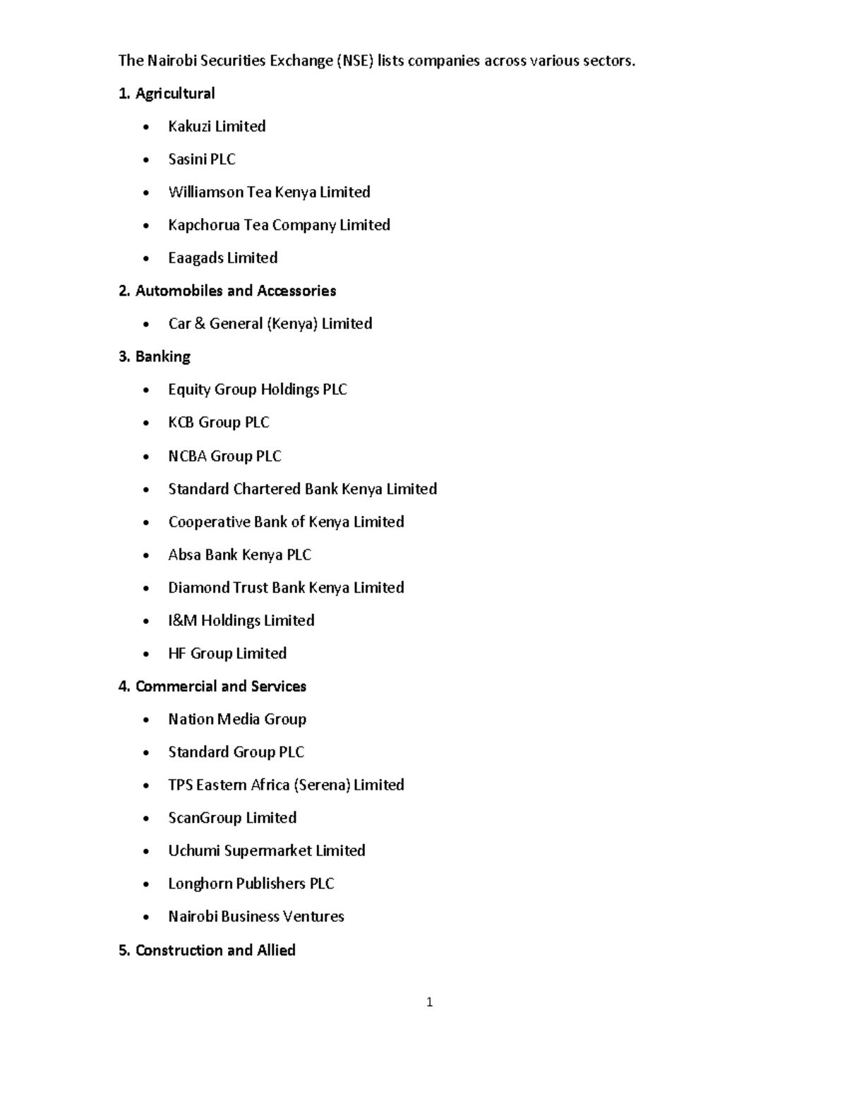 Nairobi Securities Exchange Companies Overview 260607 143136 - Studocu