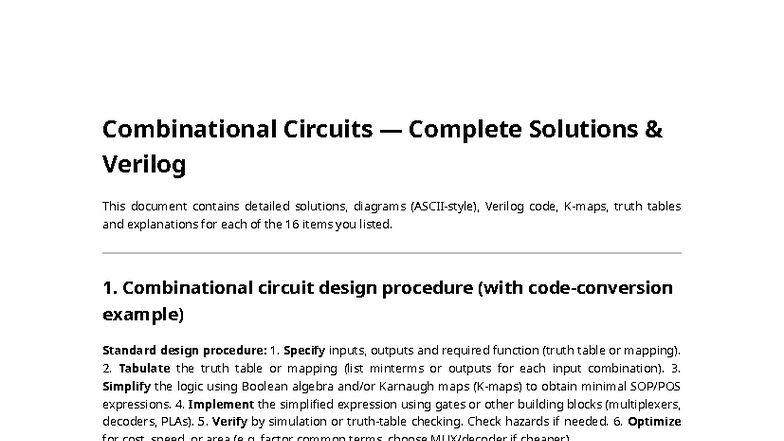 Combinational Circuits — Complete Solutions & Verilog - Combinational ...