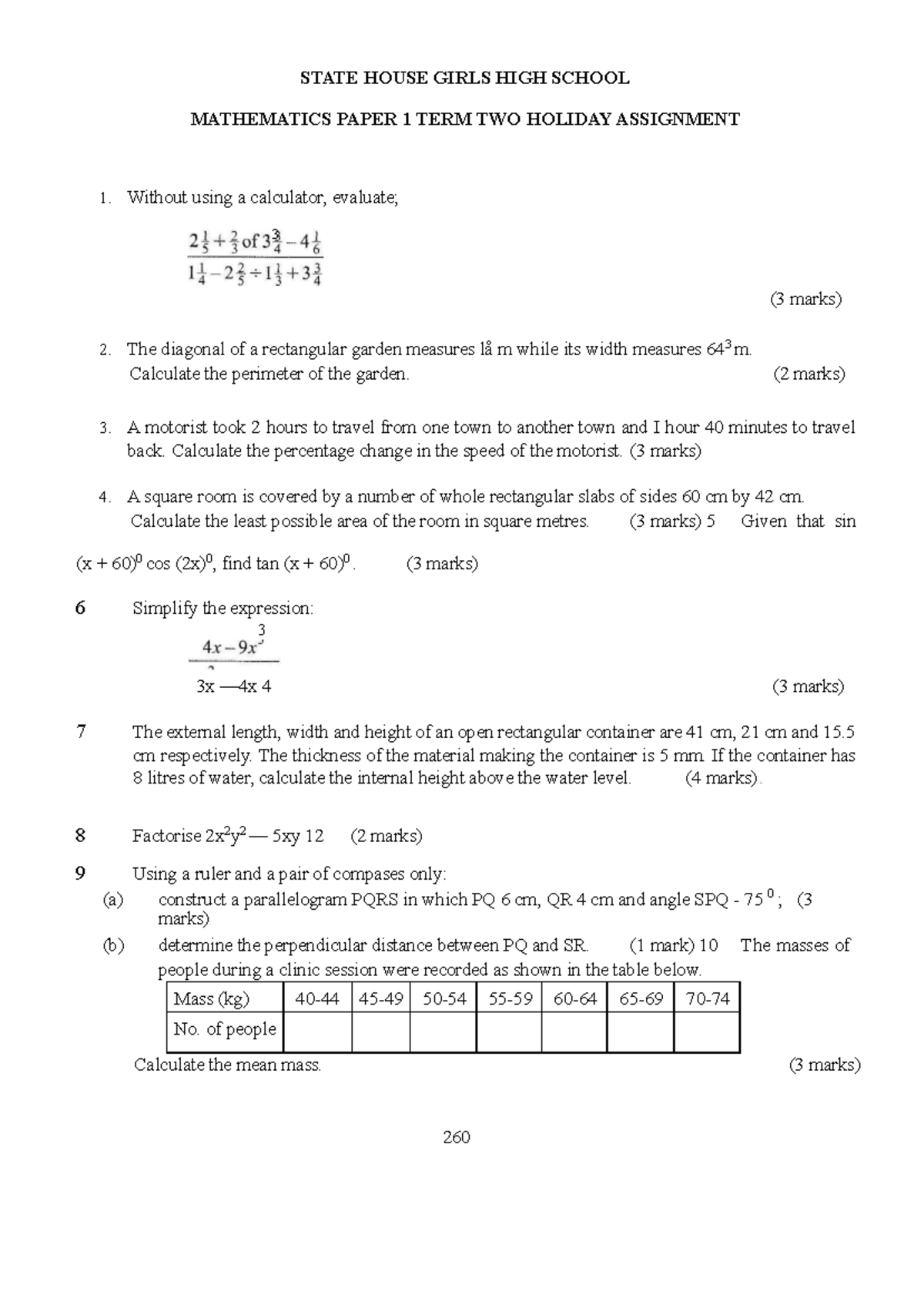 Mathematics - FORM FOUR (4) Term Two Holiday Assignment 2025 - Studocu