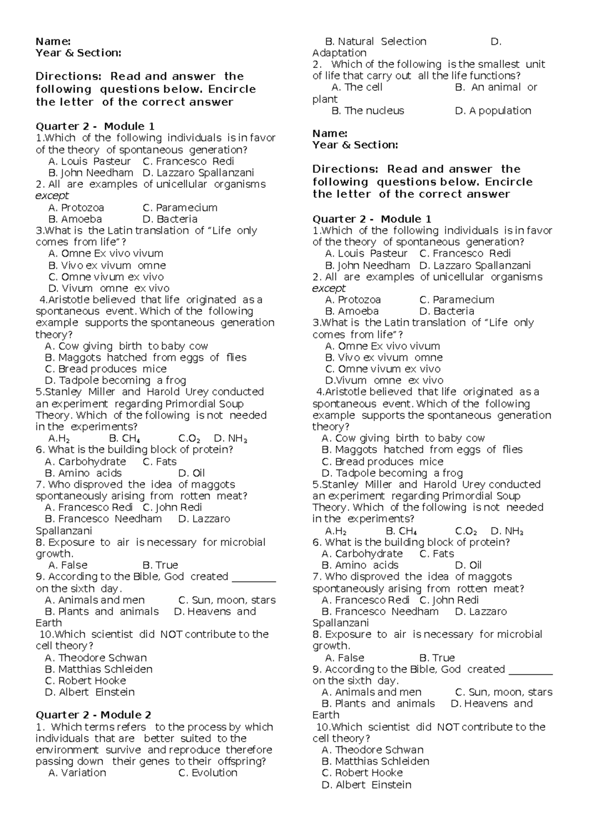 Summative Test (Quarter 2 Modules 1 & 2) - Studocu