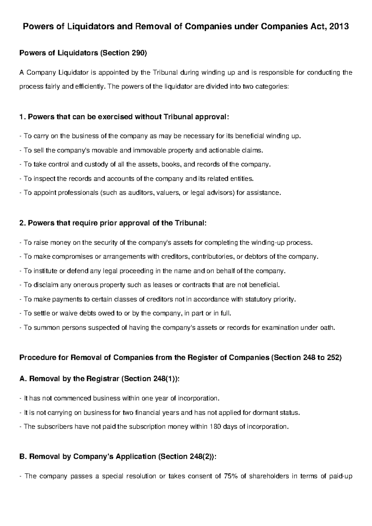 Powers and Removal of Companies - Powers of Liquidators and Removal of ...