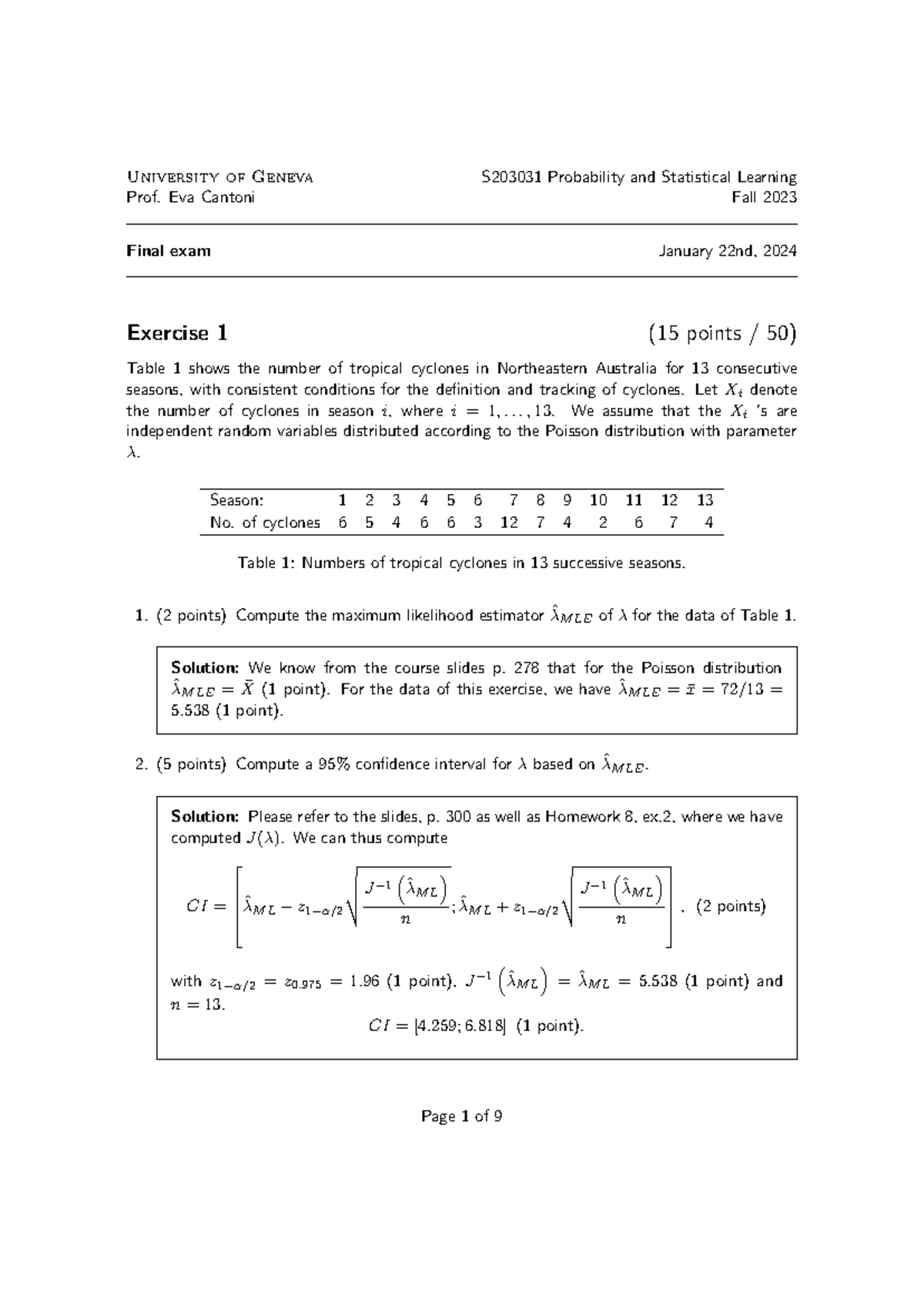 PSL S203031 Probability & Stat Learning Final Exam Solutions January ...