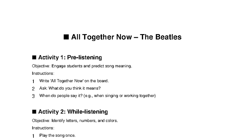 All Together Now Activity: Engaging Students with The Beatles - Studocu