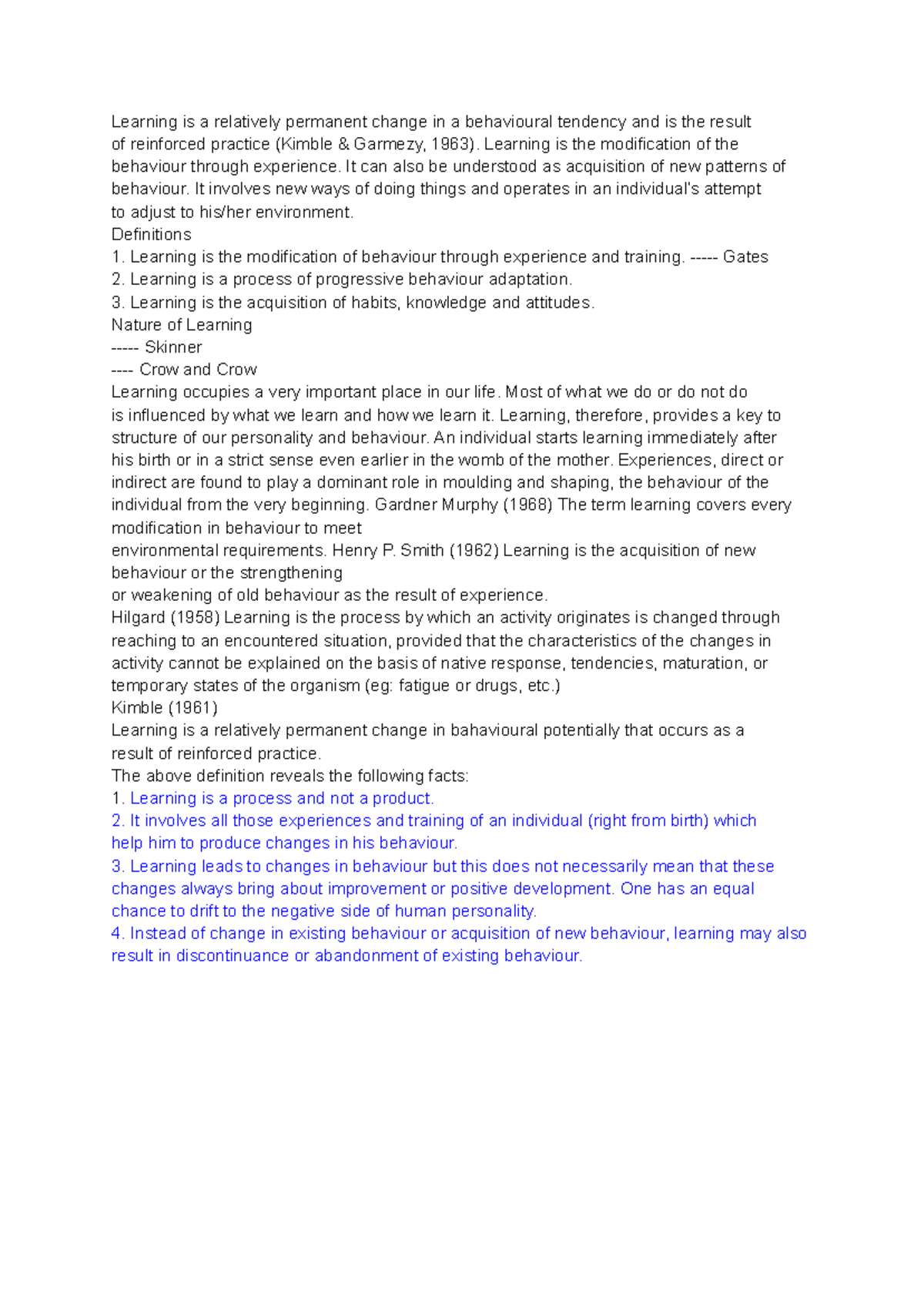 Learning: Key Concepts and Theories in Behavioral Modification - Studocu