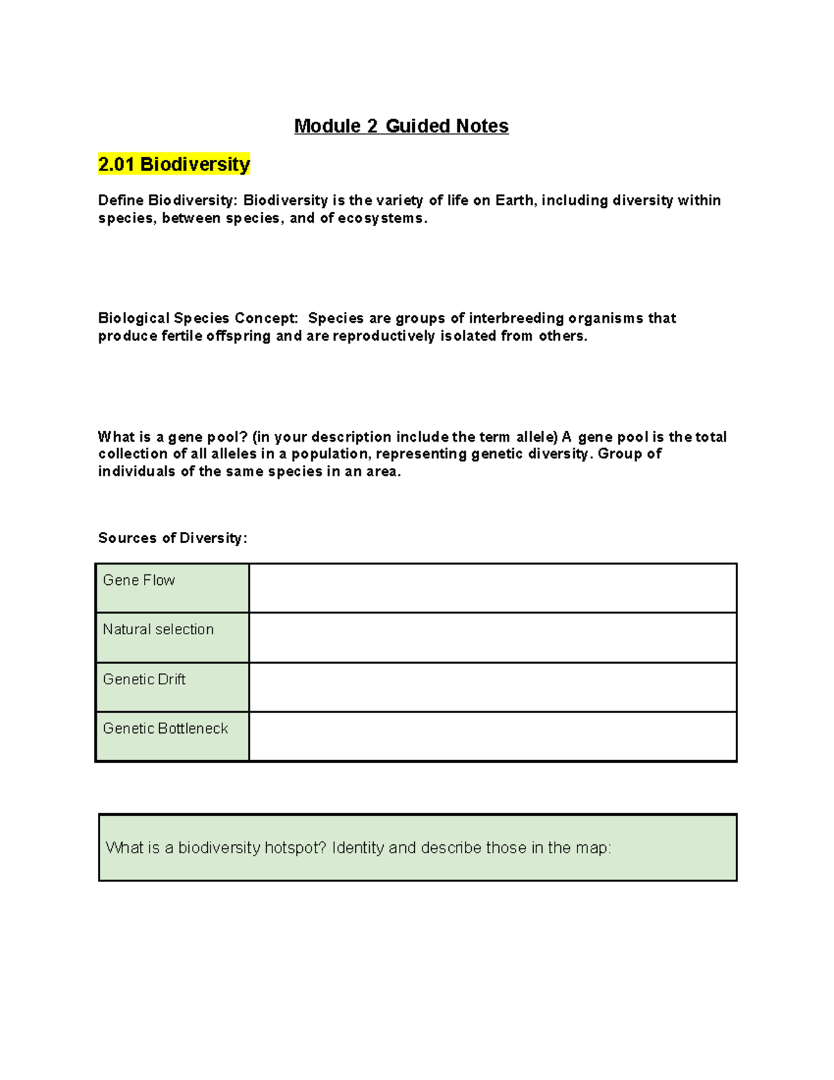 APES 2: Comprehensive Guided Notes on Biodiversity and Population ...