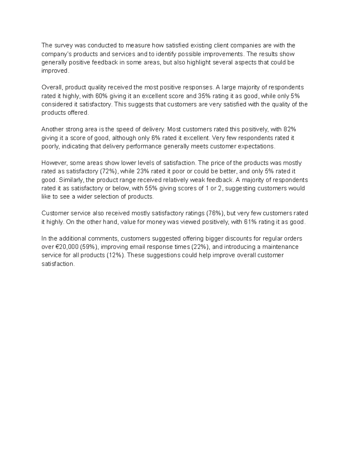 Client Satisfaction Survey Results and Improvement Suggestions - Unit 1 ...