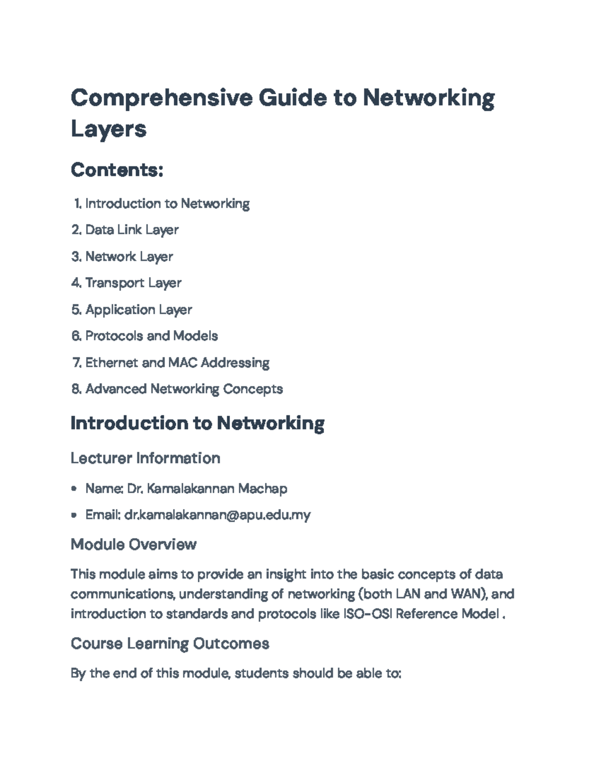 Comprehensive Overview of Networking Concepts and Protocols ...