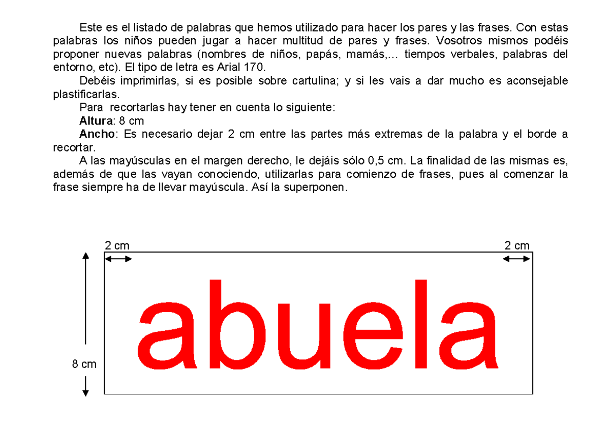 Cartillas de Lectura - Listado de Palabras y Frases Método Doman - Studocu