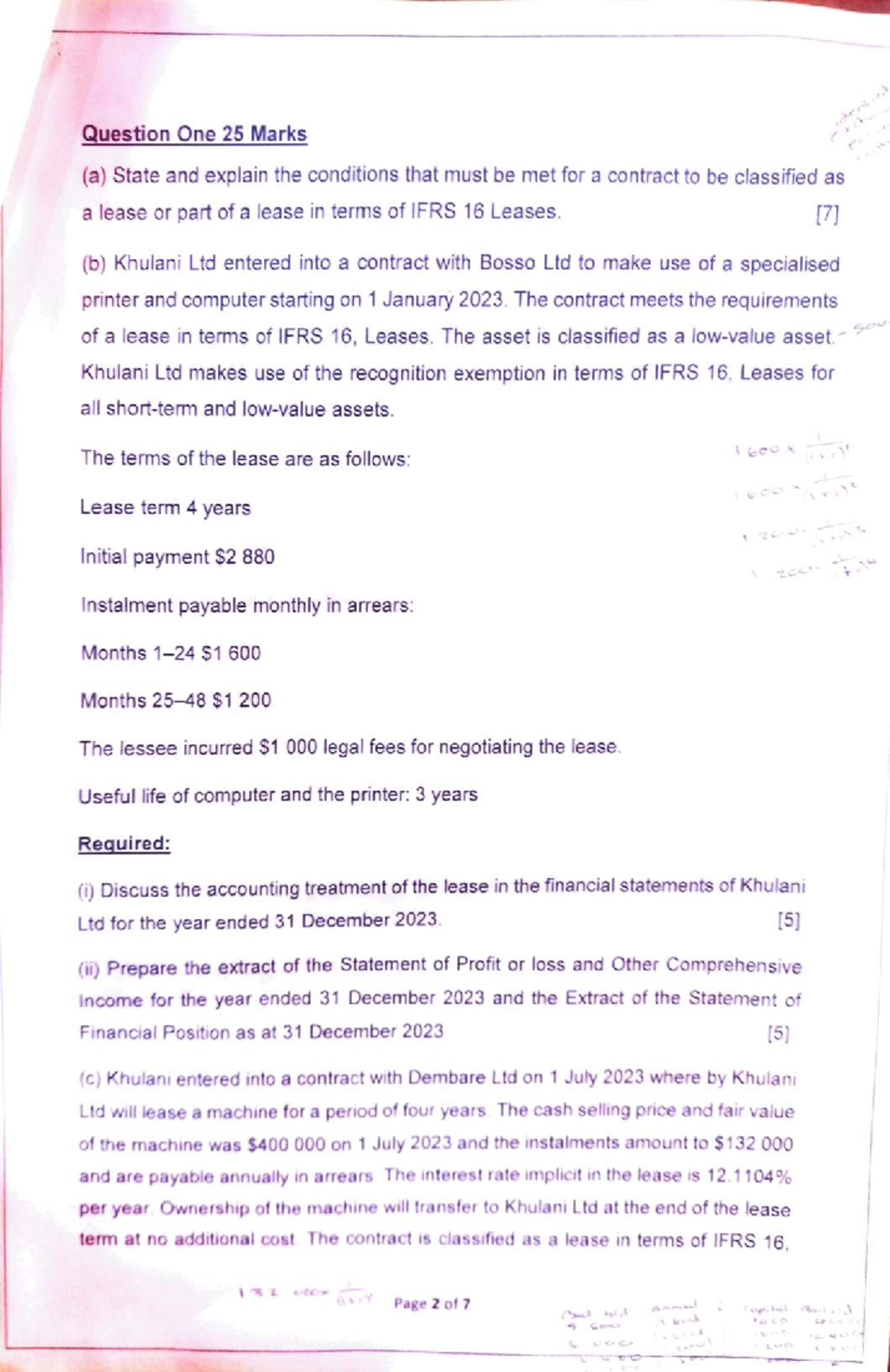 Finac 2B - Question paper - ####### Question One 25 Marks (a) State and ...