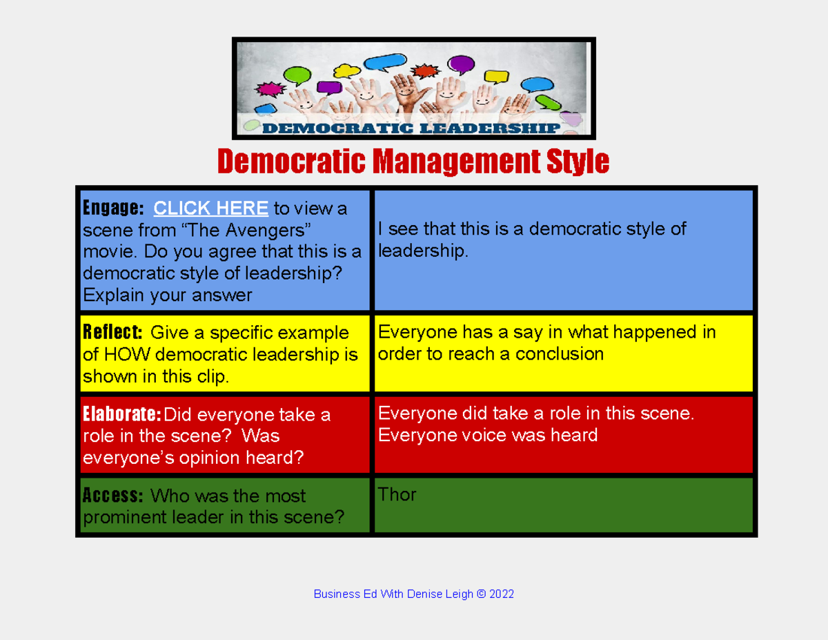 Democratic Management Style - Democratic Management Style Engage: CLICK ...