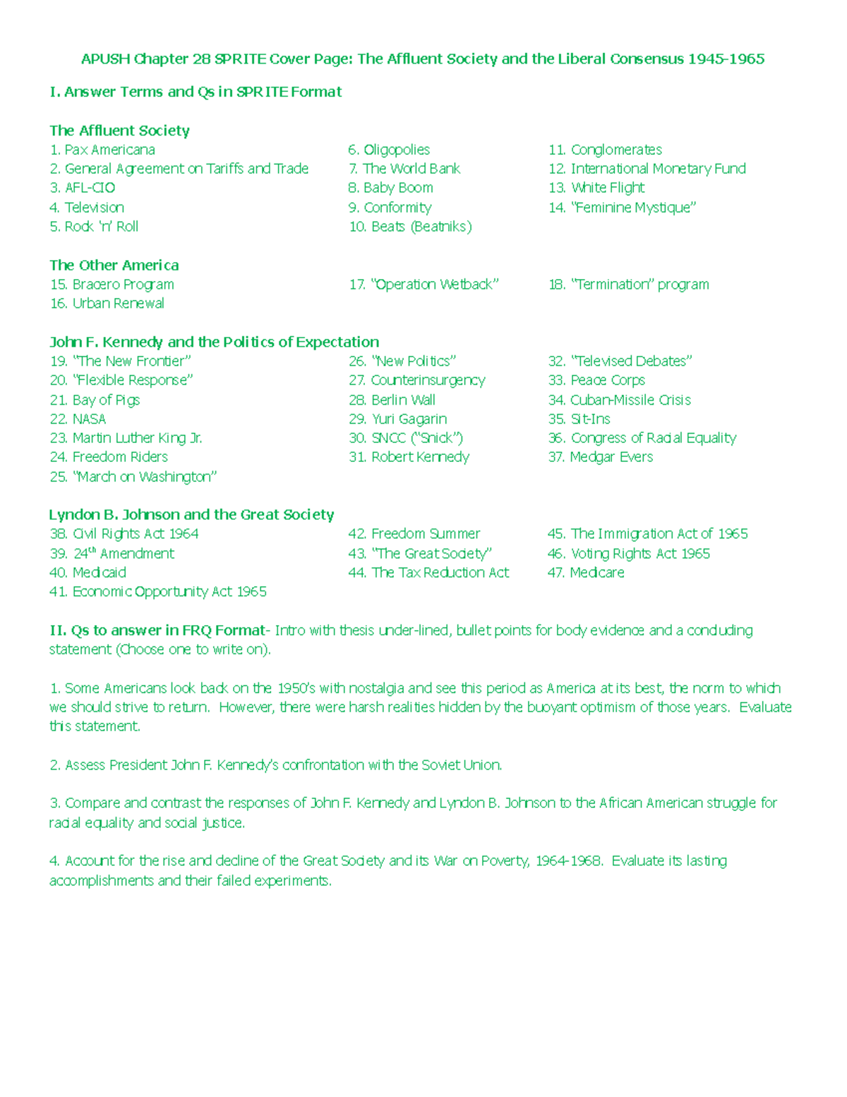 APUSH Chapter 28 Notes: The Affluent Society & Liberal Consensus (1945 ...