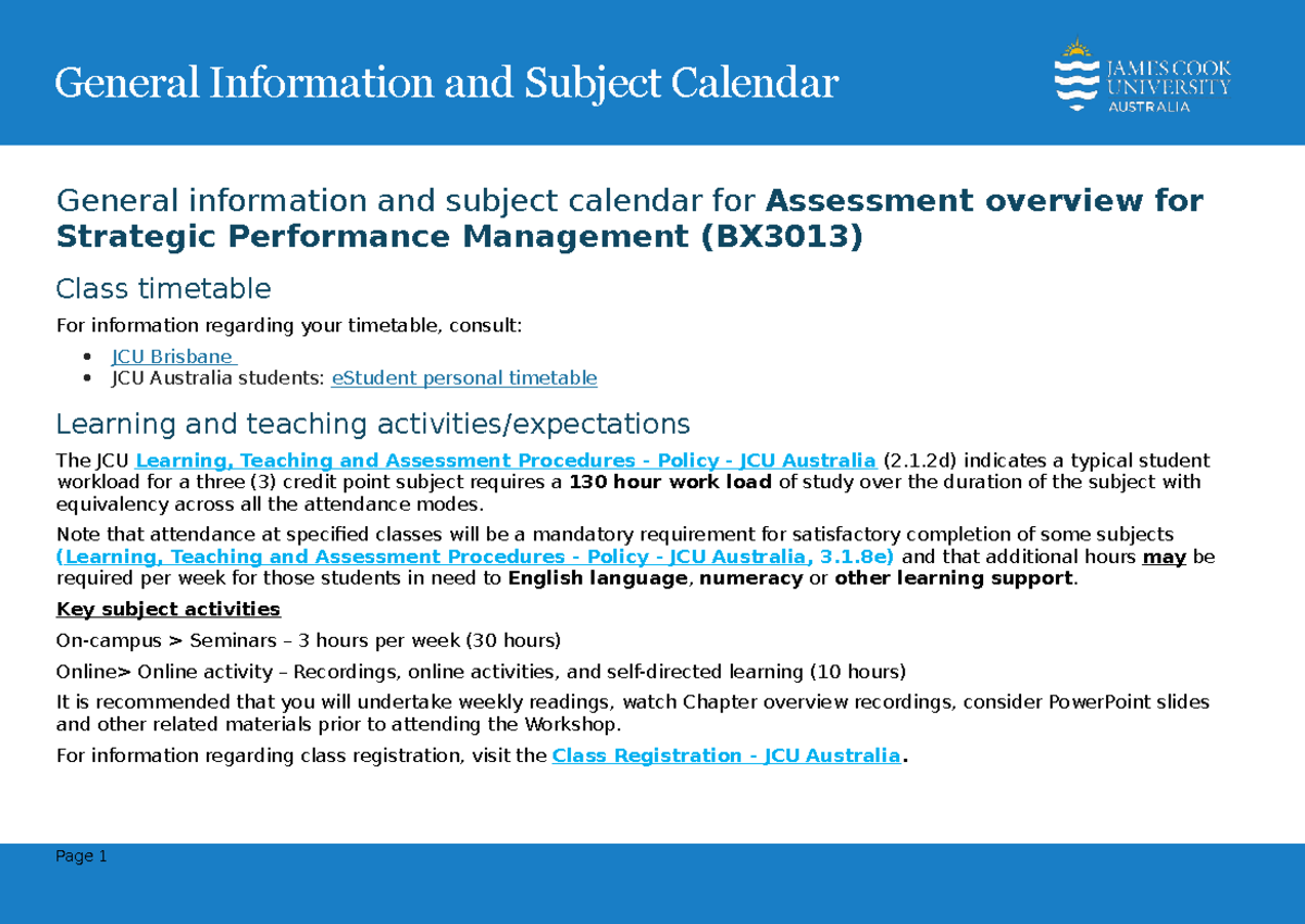 General Info & Subject Calendar for BX3013 TR3 2025 - Studocu