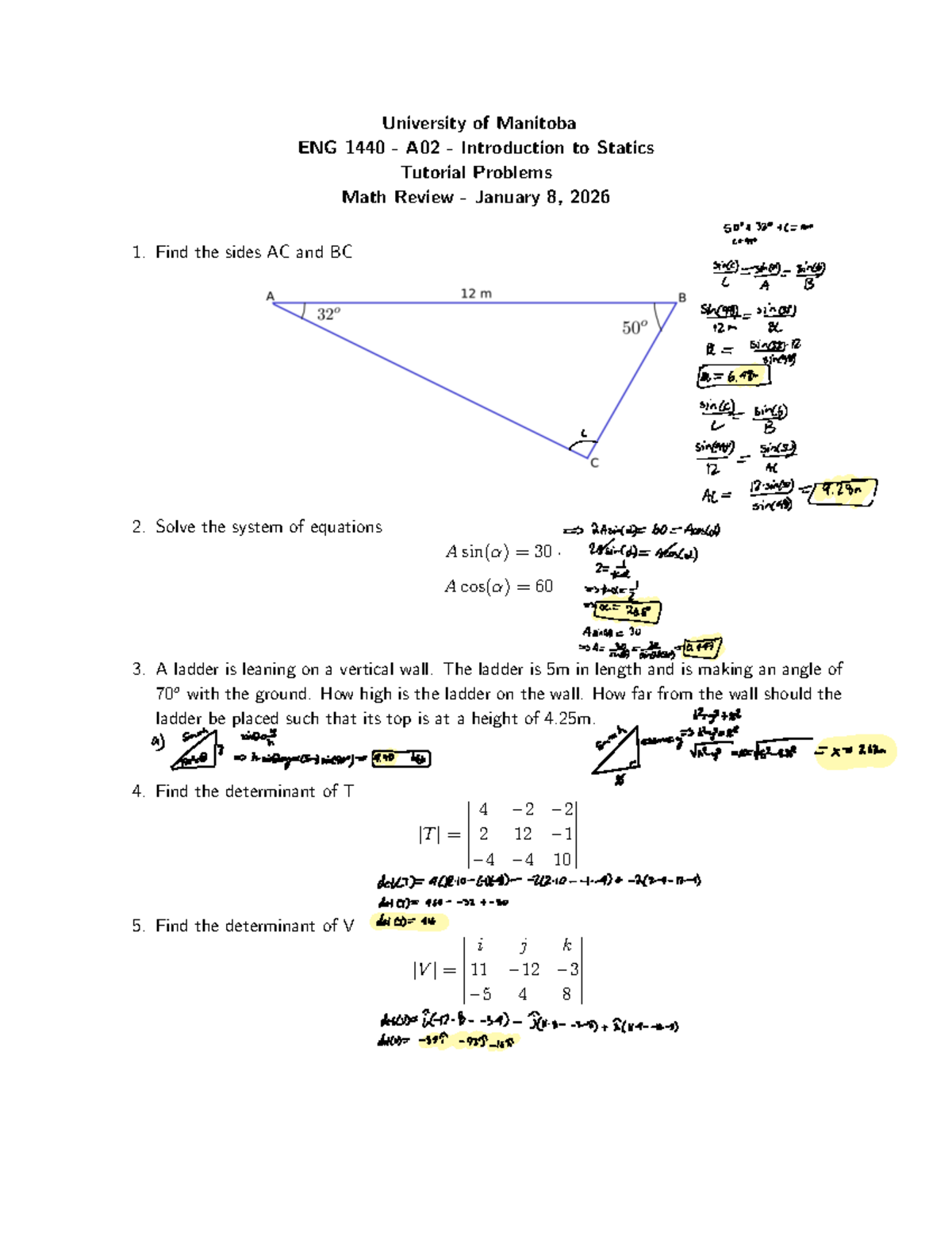 ENG 1440 A02 Statics Tutorial Problems & Math Review - Studocu