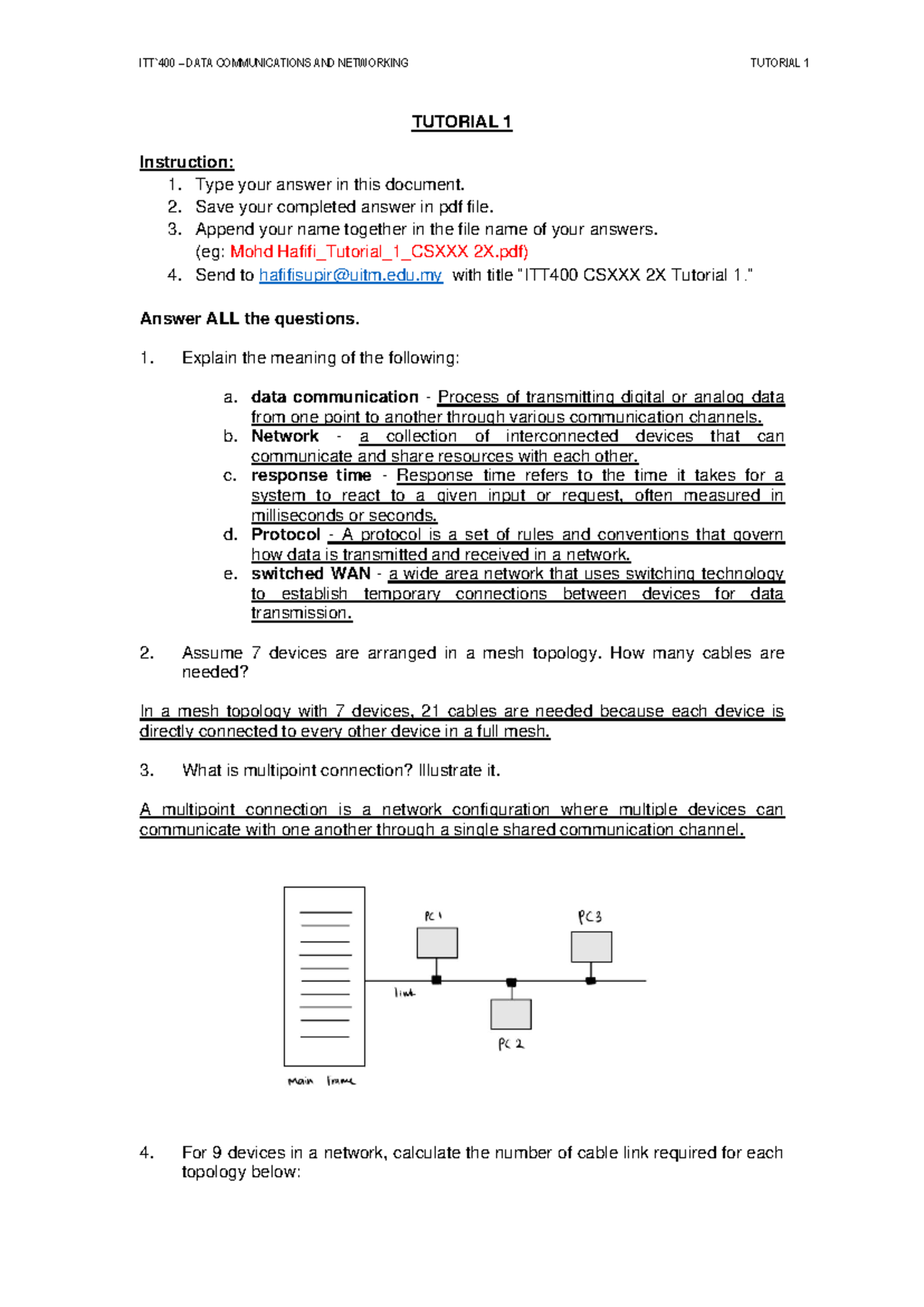 ITT 400 Tutorial 1: Data Communication Concepts & Standards Explained - Studocu