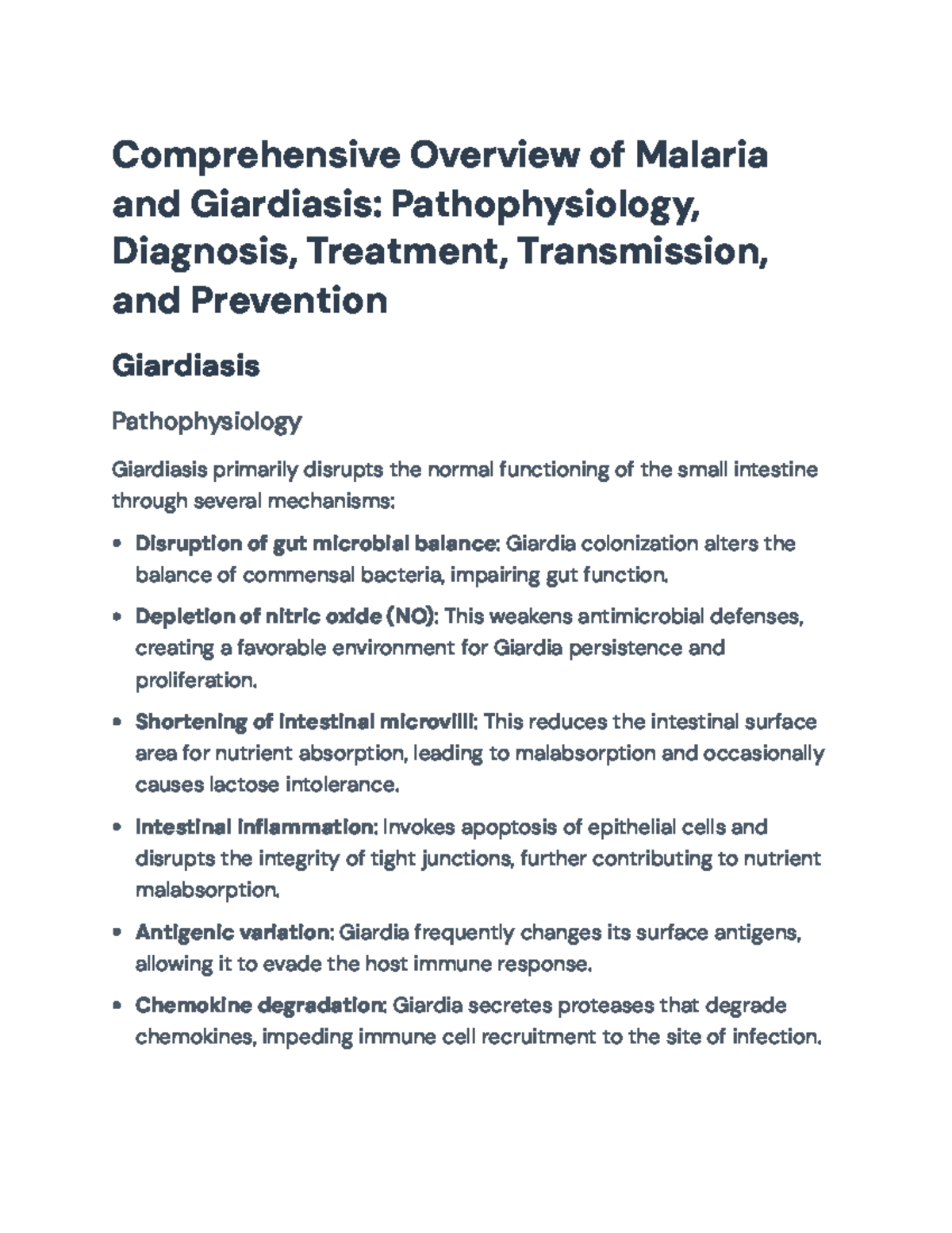 Comprehensive Study on Malaria and Giardiasis: Pathophysiology ...