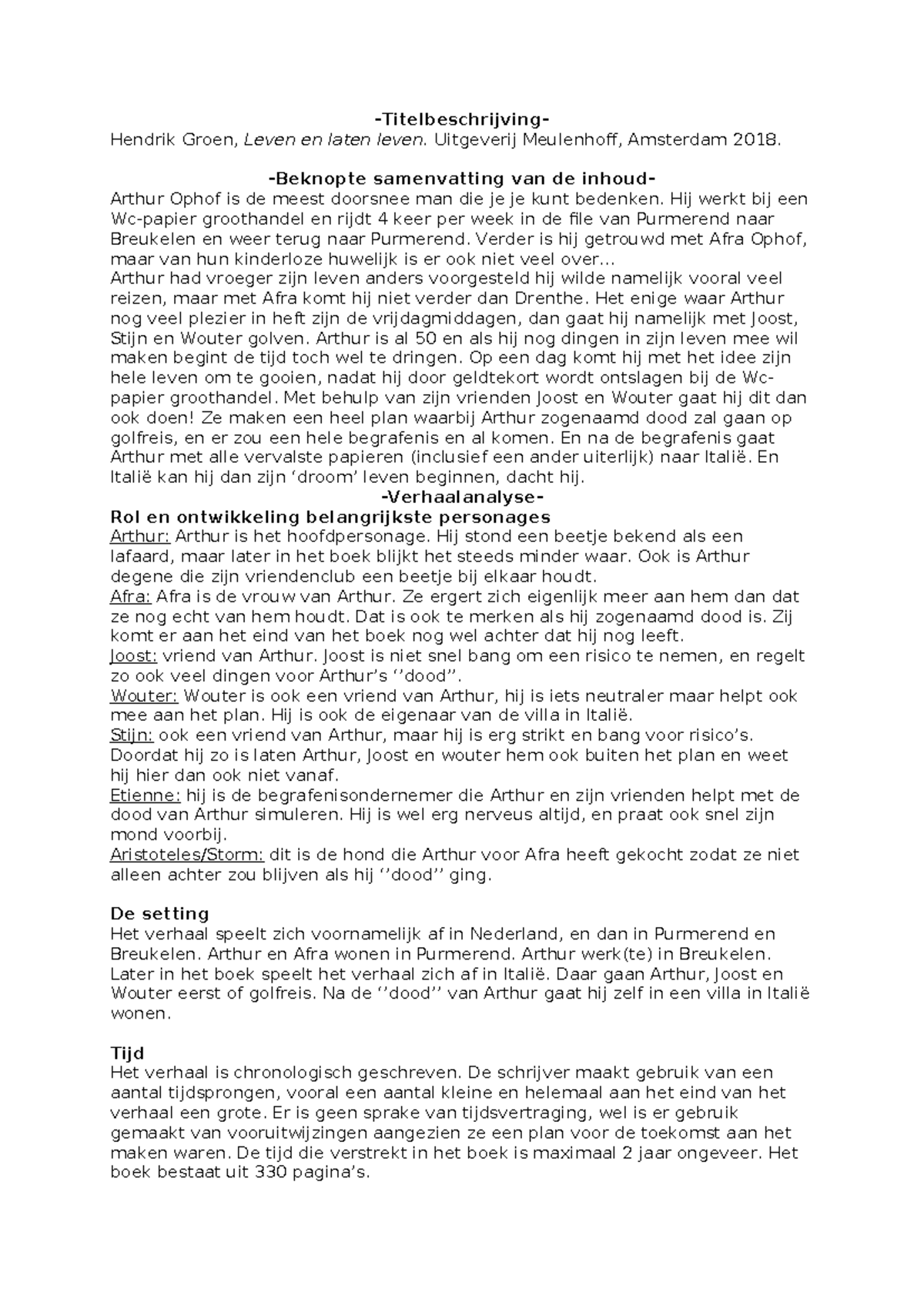 Hendrik Groen - Leven en laten leven: Analyse en Interpretatie ...