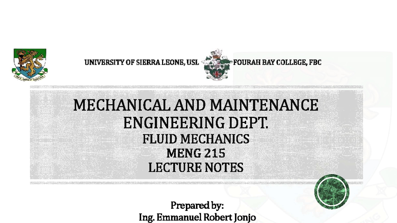 ENG 123 Fluid Mechanics Lecture Notes by Ing. Emmanuel Robert Jonjo ...