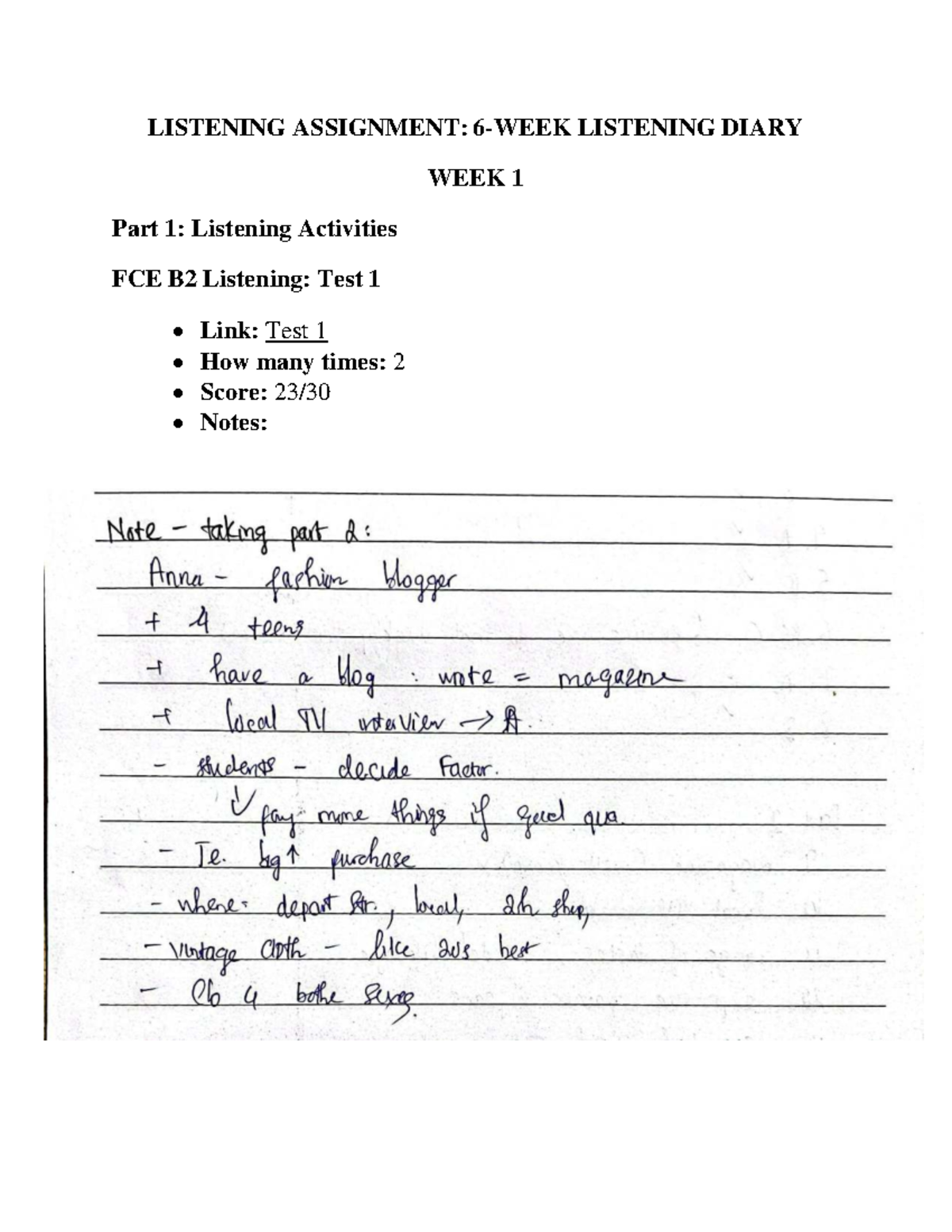 Listening Assignment: Listening Diary Weeks 1-3 for FCE B2 & IELTS ...