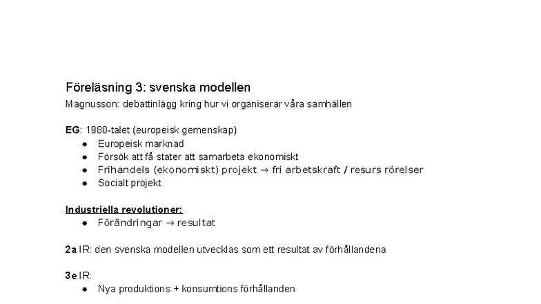 Föreläsning 3: Den Svenska Modellen och Ekonomisk Samverkan EG - Studocu