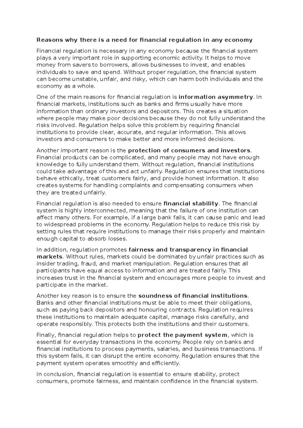 CHAPTER 25: The Necessity of Financial Regulation in Economics - Studocu