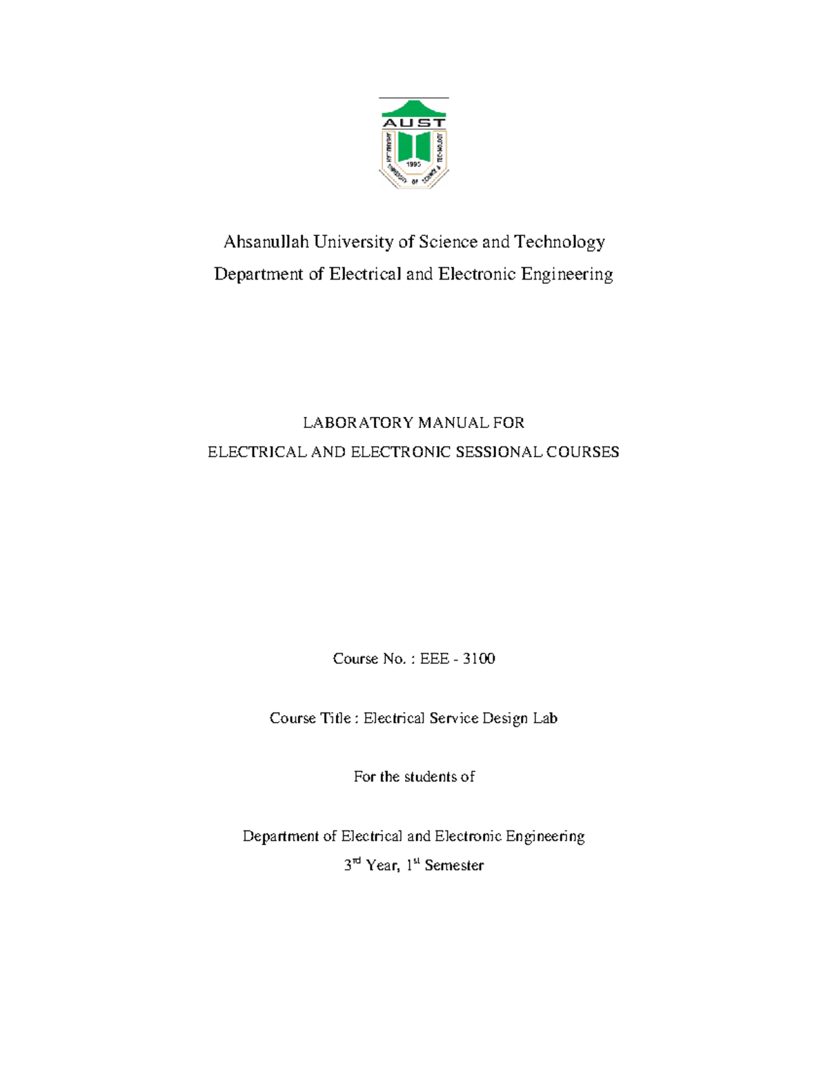 EEE 3100 - Laboratory Manual for Electrical Service Design Lab - Studocu