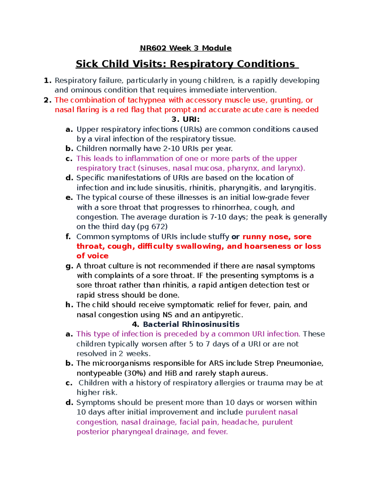 NR602 Week 3 Module Notes: Pediatric Respiratory Conditions - Studocu