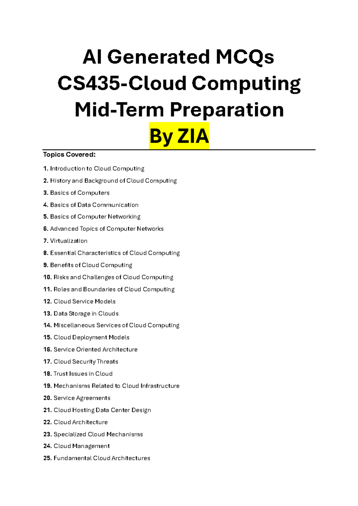 VU CS435 Cloud Computing Mid-Term Exam Preparation MCQs 2023 - Studocu