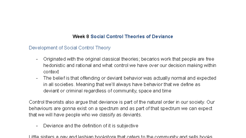 CRIM104 Final Exam: Social Control Theories of Deviance - Studocu