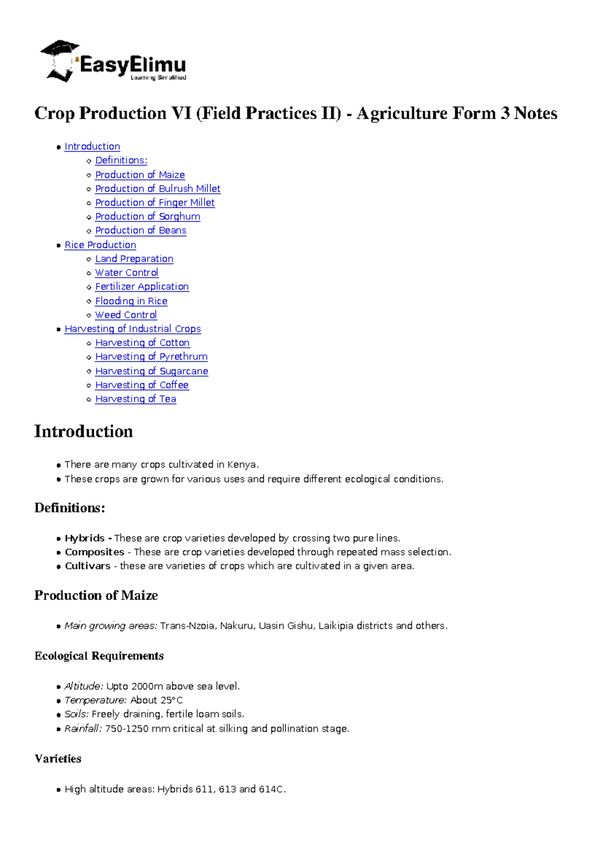 Crop Production VI (Field Practices II) - Agriculture Form 3 Study ...