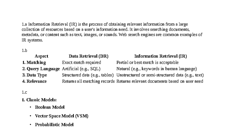 IR 101: Information Retrieval Notes and Models Overview - Studocu