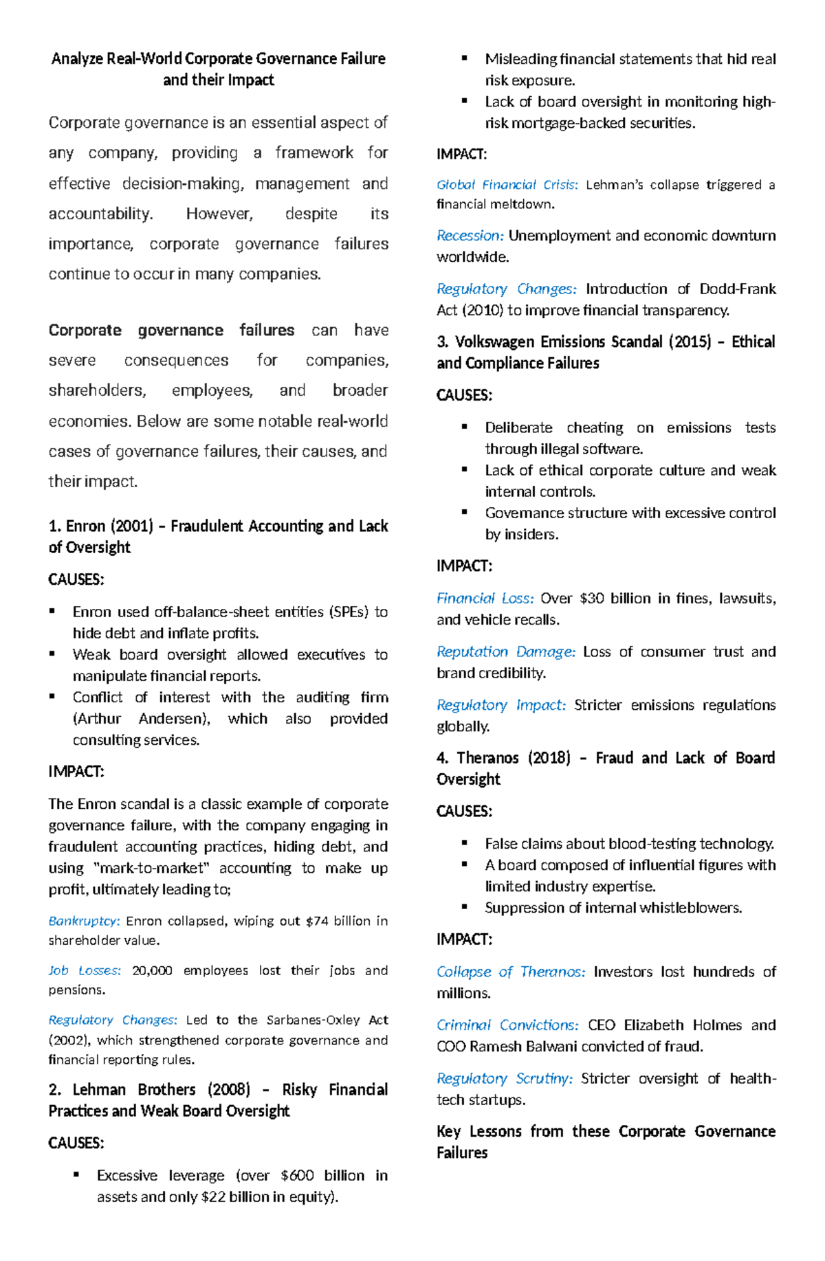 Real-World Corporate Governance Failures and Their Impact: AE 211 ...