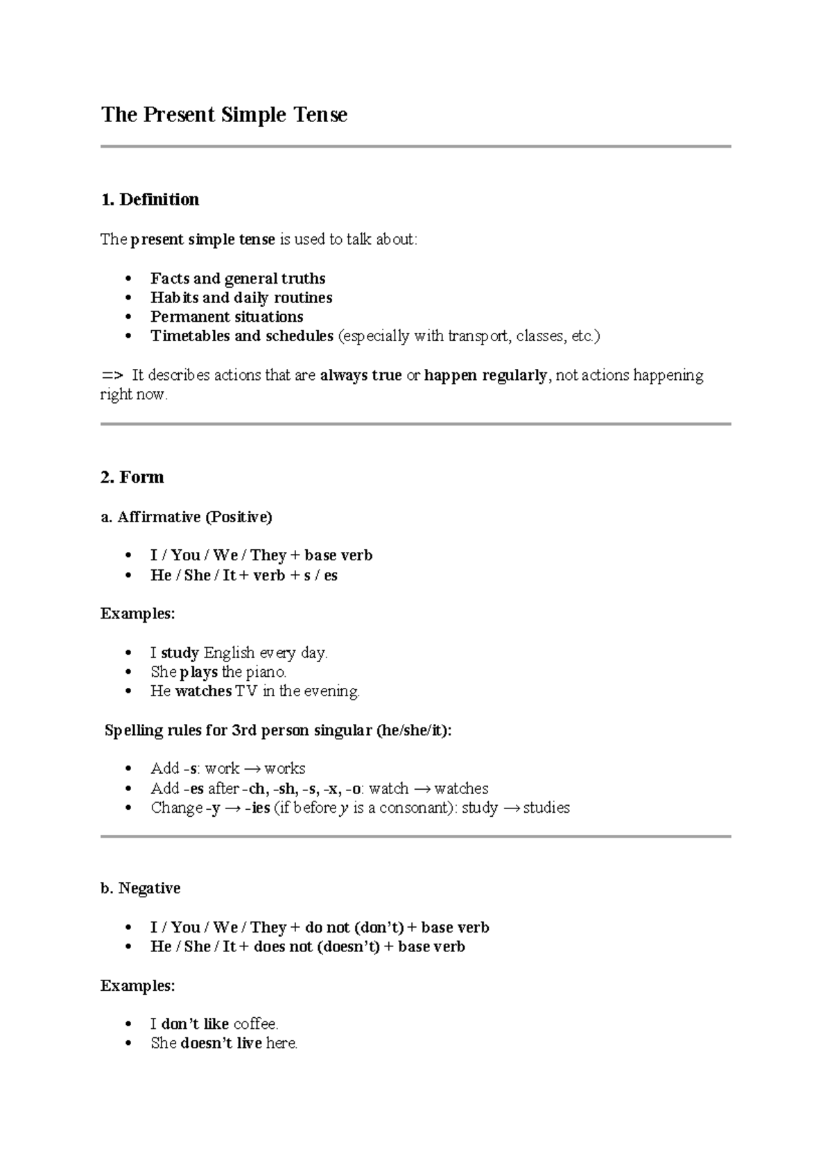 The Present Simple Tense: Definition, Form, and Uses - Studocu