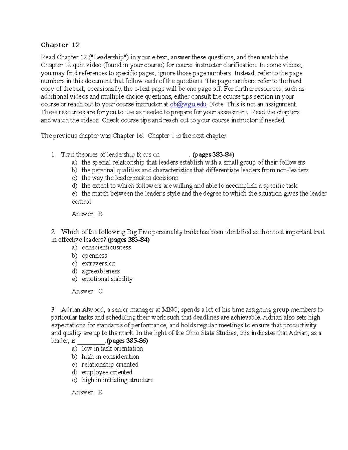Chapter 12 Quiz and Answers to help study - Chapter 12 Read Chapter 12 ...