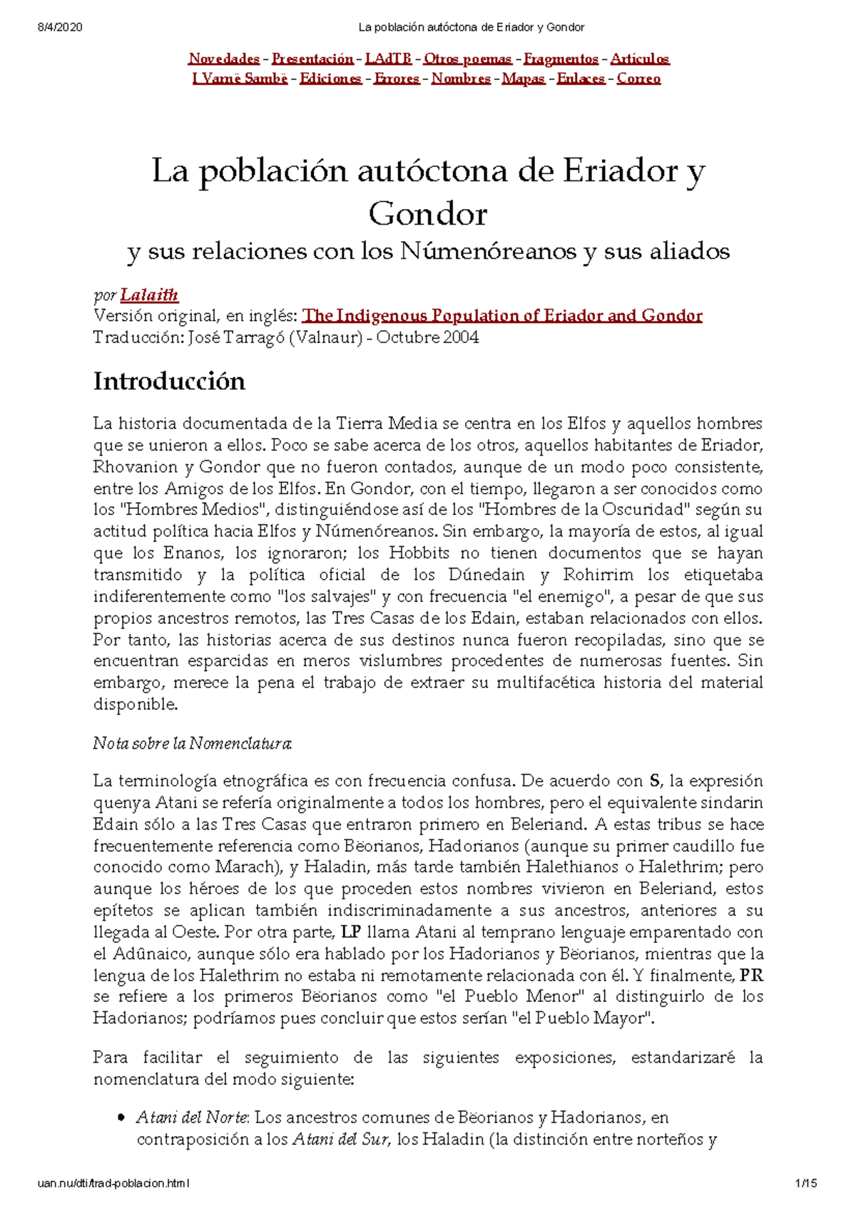 La población autóctona de Eriador y Gondor: Un Estudio Detallado - Studocu