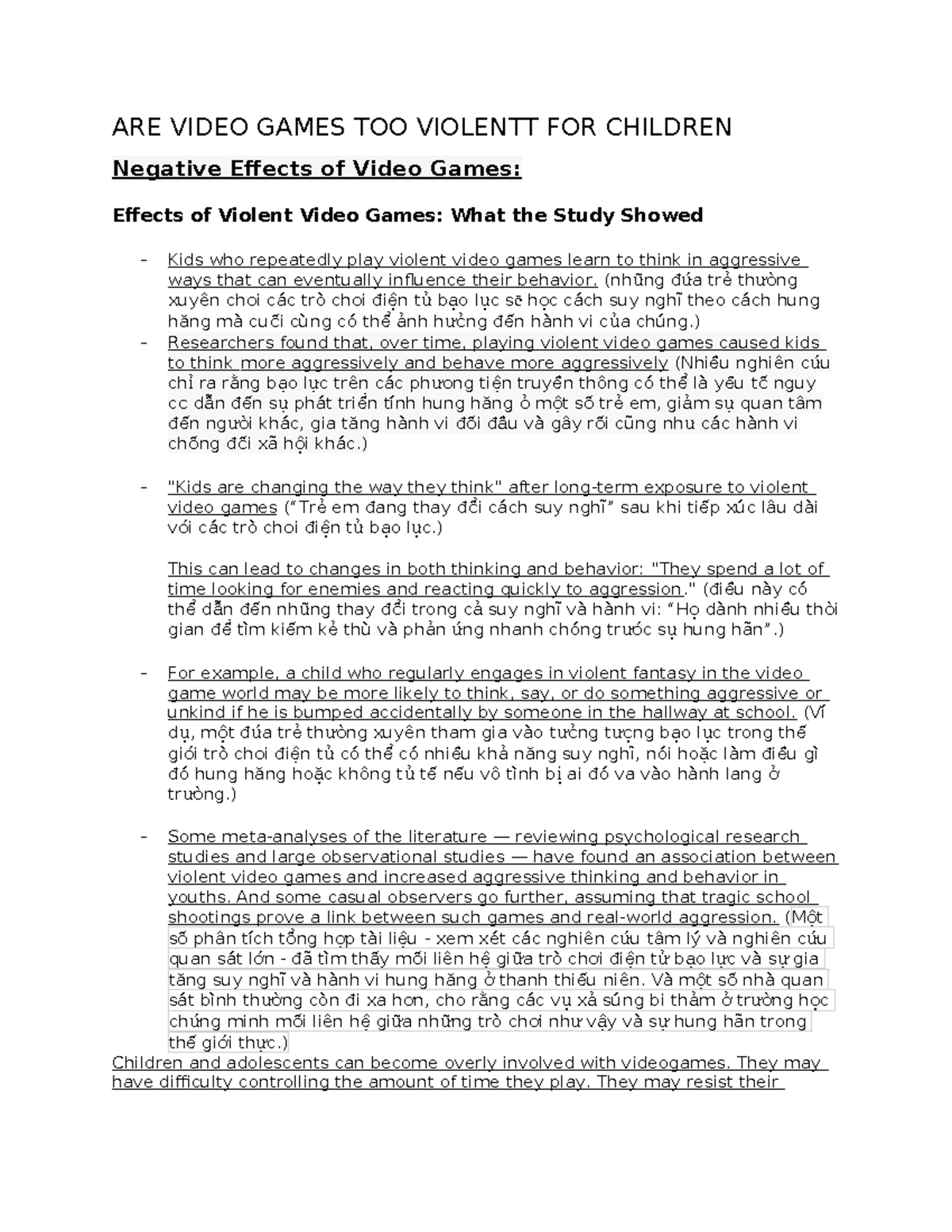 ARE Video Games TOO Violentt FOR Children - ARE VIDEO GAMES TOO ...